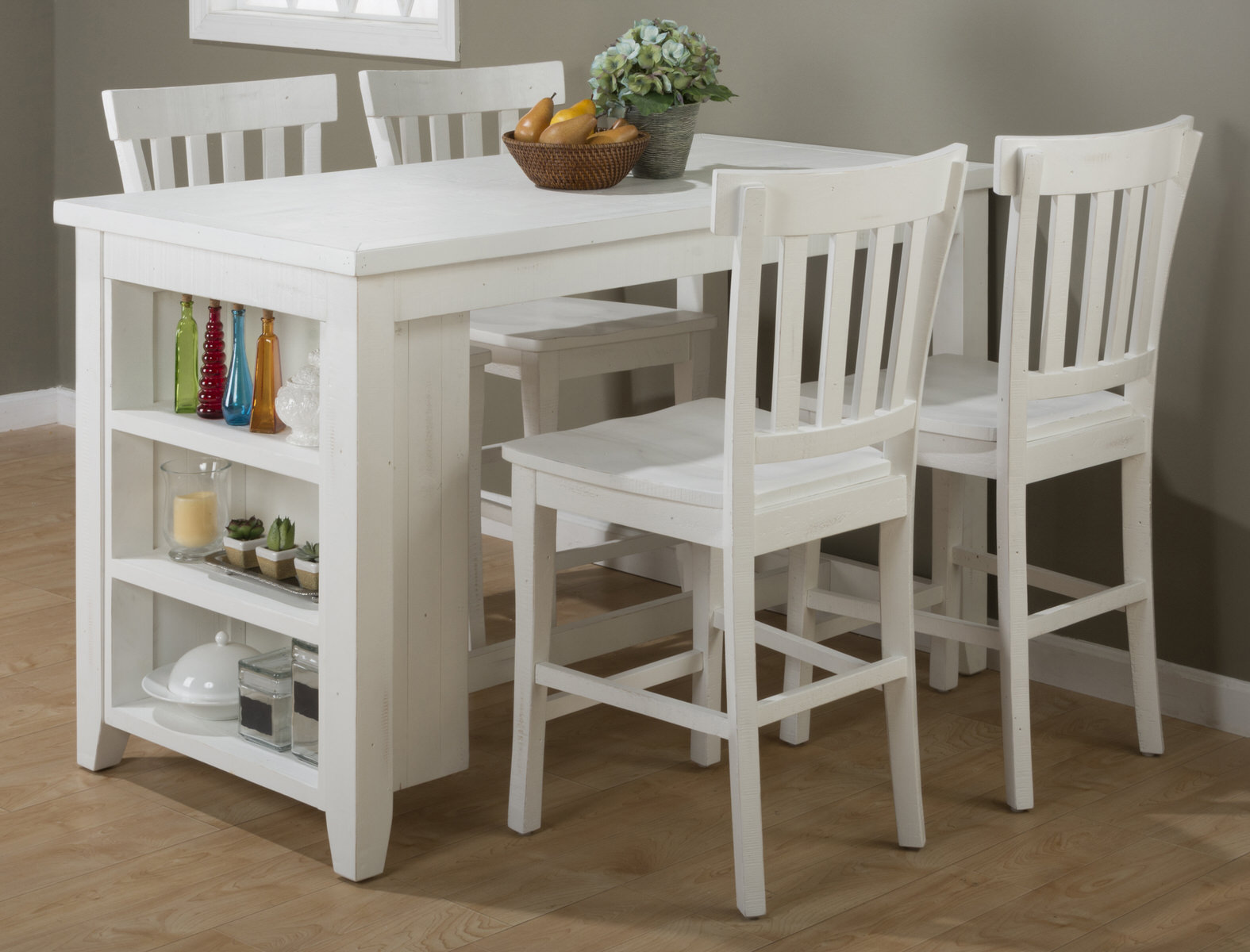 Madaket Reclaimed Pine Counter Height Table w/3 Shelf Storage at Futonland