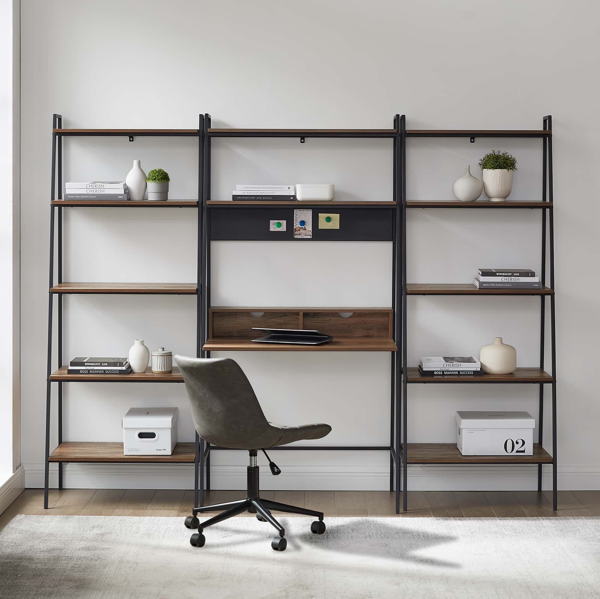 3-Piece Home Office Wood Desk Set - Reclaimed Barnwood by Walker Edison