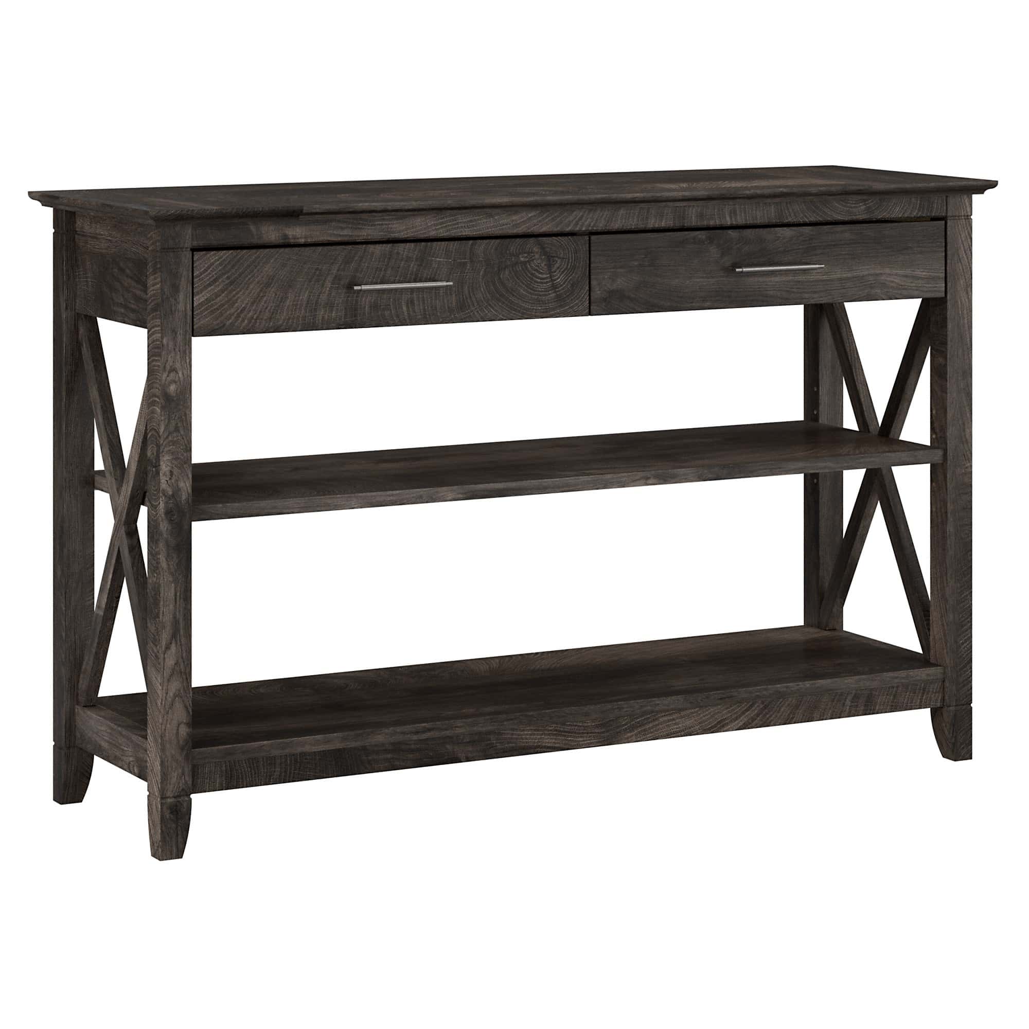 Key West Console Table w/Drawers & Shelves, Dark Gray Hickory by Bush ...