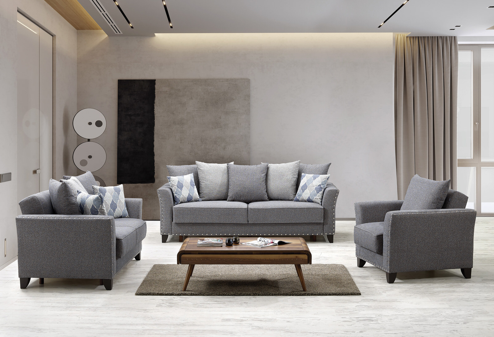 Ashley Gray Chenille Convertible Loveseat at Futonland