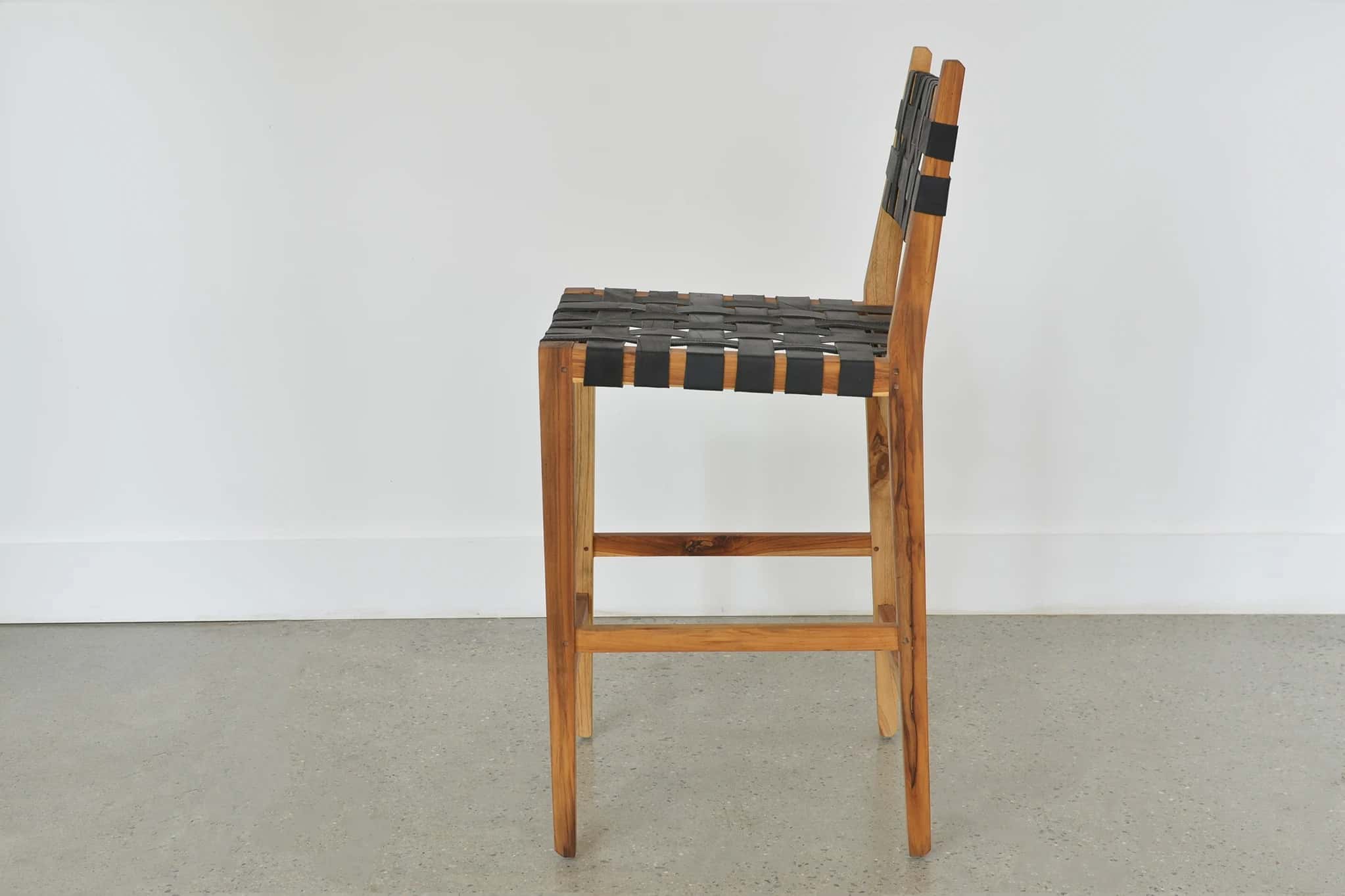 Grasshopper Counter Stool - Teak Wood/Clear Matte Finish/Grey Textilene ...