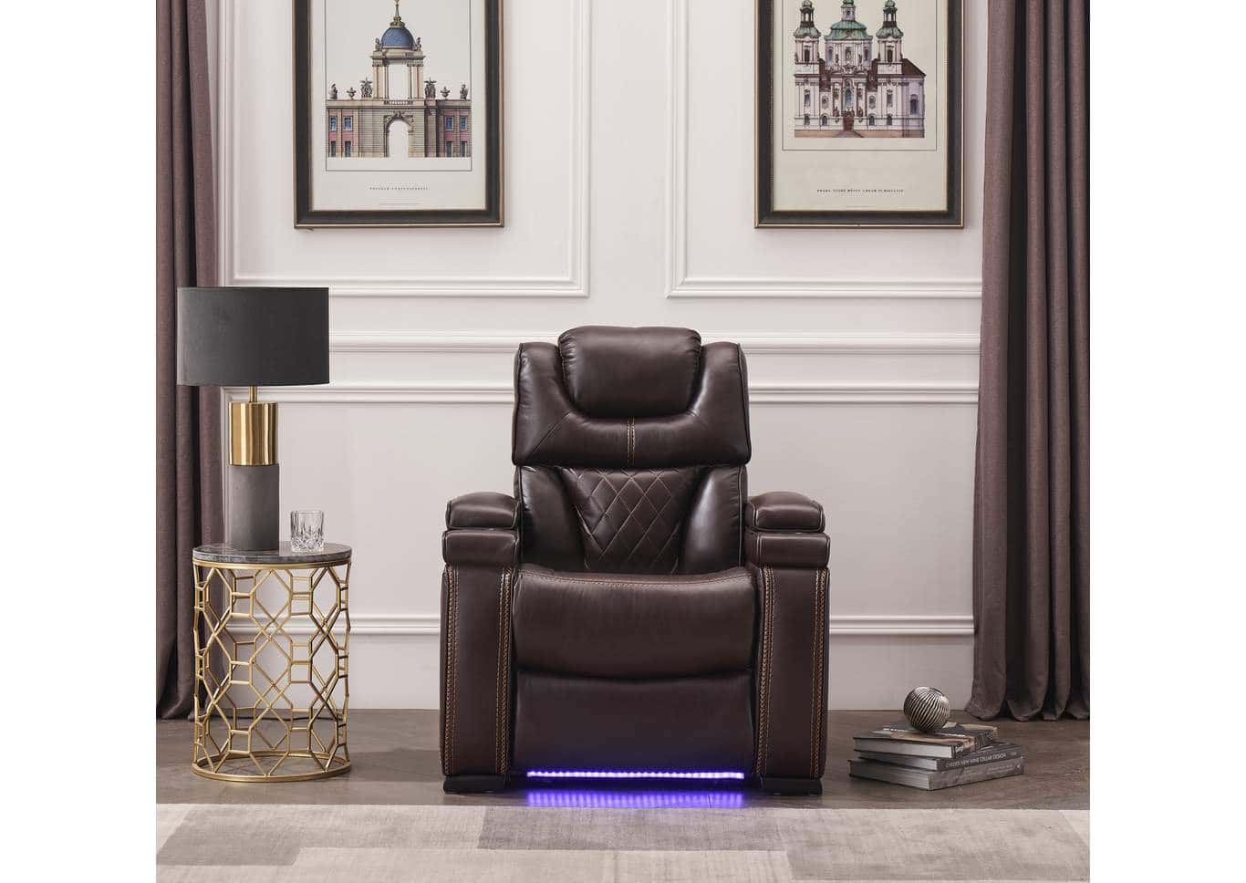 Lexus Brown Power Recliner Chair w/USB & LED Light by Galaxy Furniture