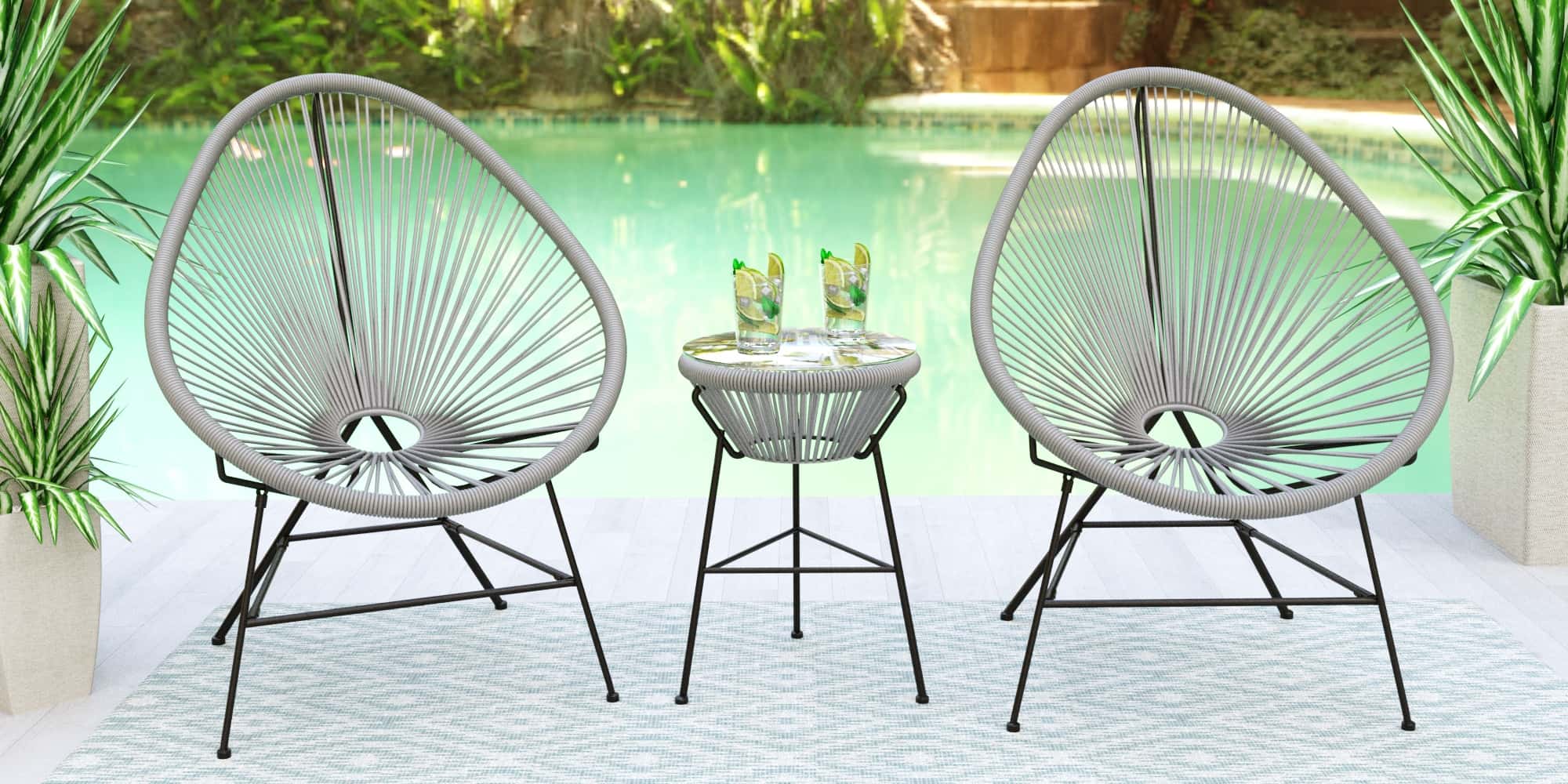 Montara Grey Modern 3 Piece Outdoor Acapulco Lounge Patio Set w/Glass ...