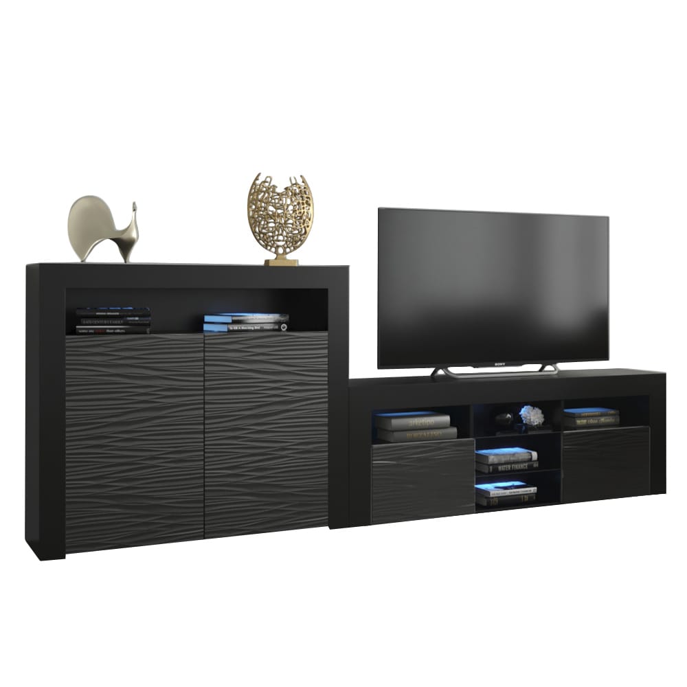 Milano Set 145-2D Modern Black & Wavy Wall Unit Entertainment Center by ...