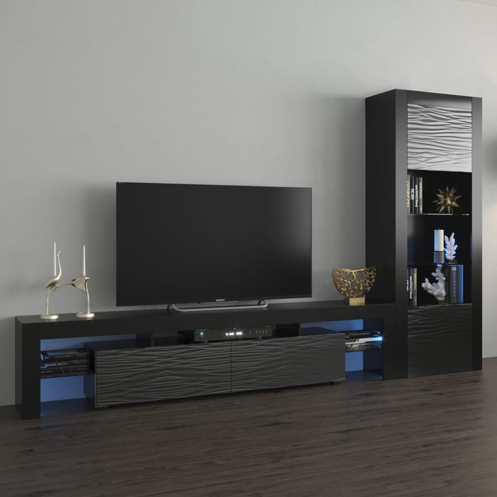 Milano Set 200-BK Modern Black & Wavy Wall Unit Entertainment Center at ...