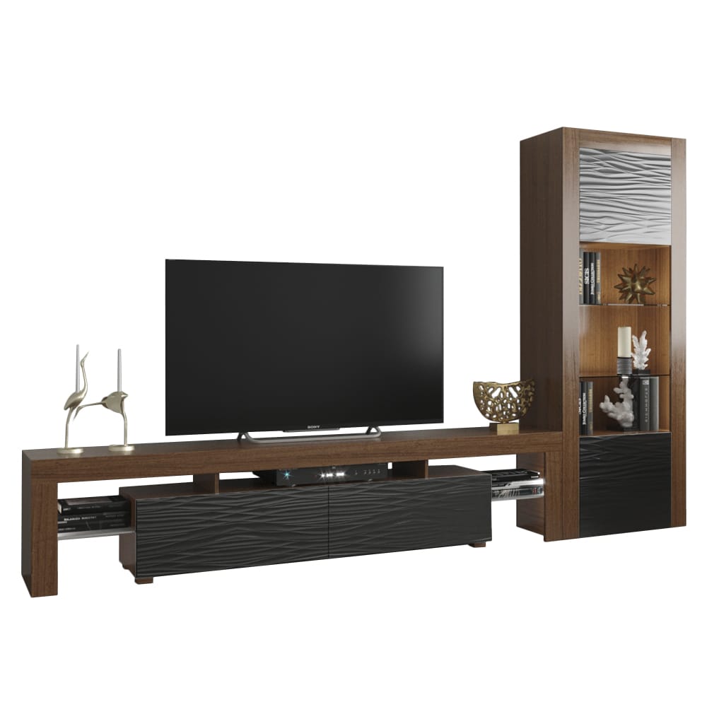 Milano Set 200-BK Modern Walnut & Wavy Wall Unit Entertainment Center ...