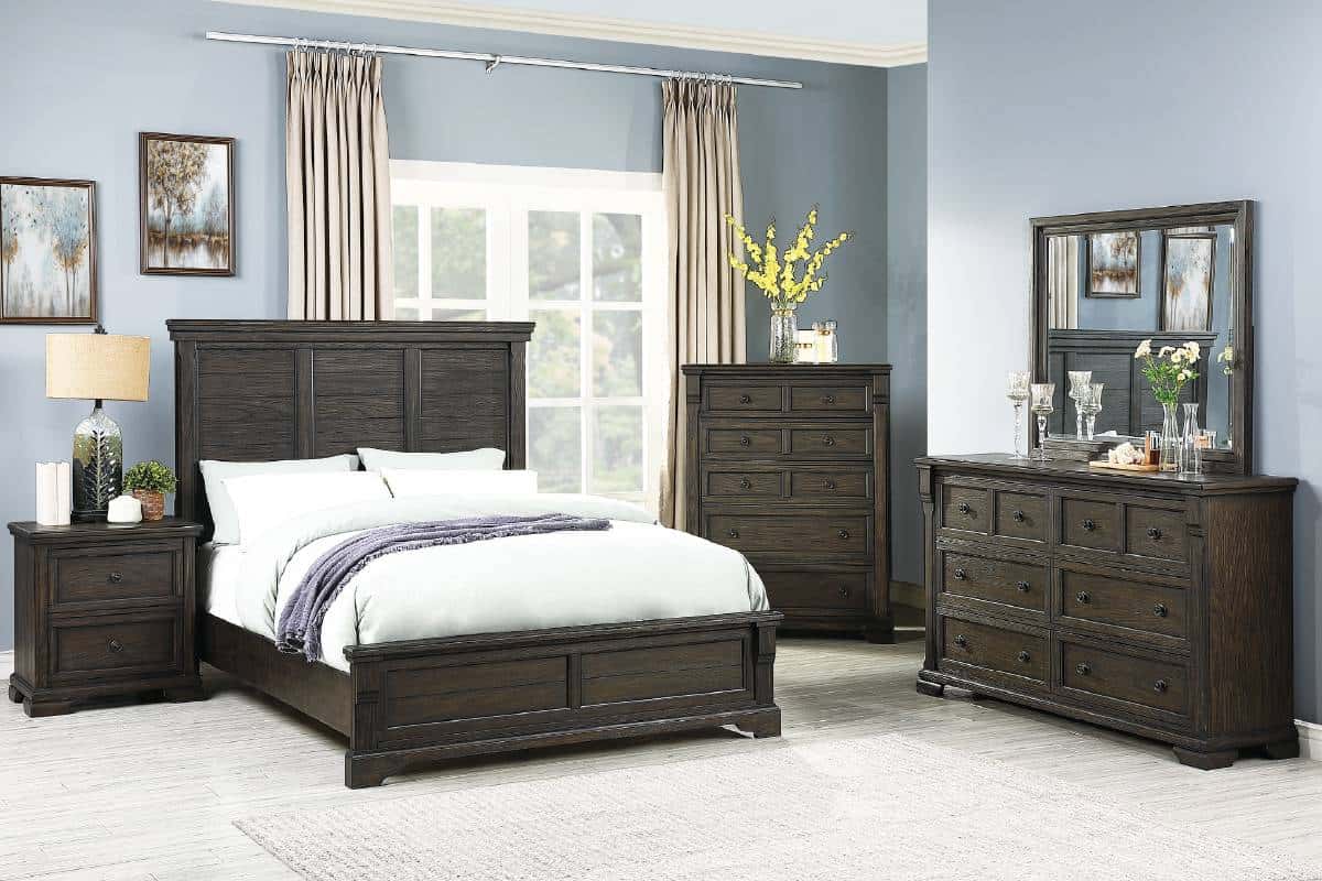 F9548 Dark Oak Pine & Elm Veneer Bed by Poundex