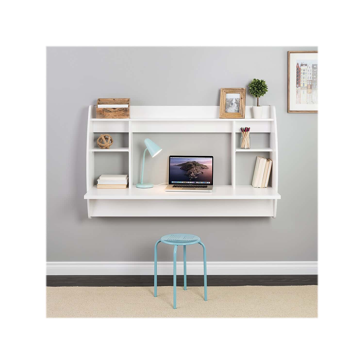 Floating Double Wide White Desk at Futonland