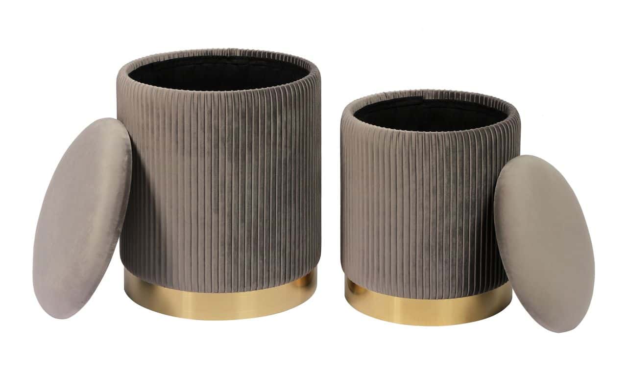 Channeled Gray Velvet Storage Ottomans (Set of 2) at Futonland