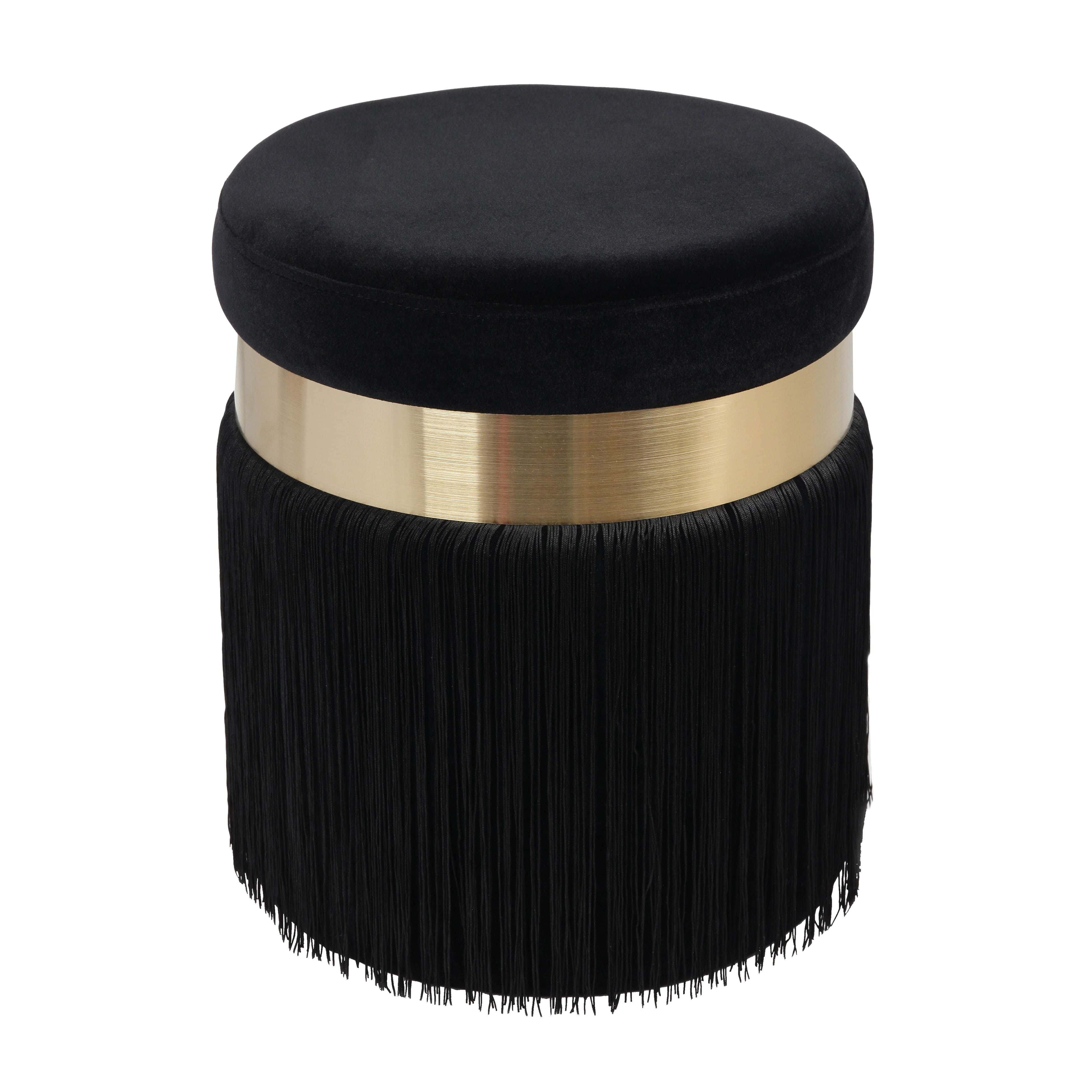 Melody Black Tasseled Ottoman at Futonland