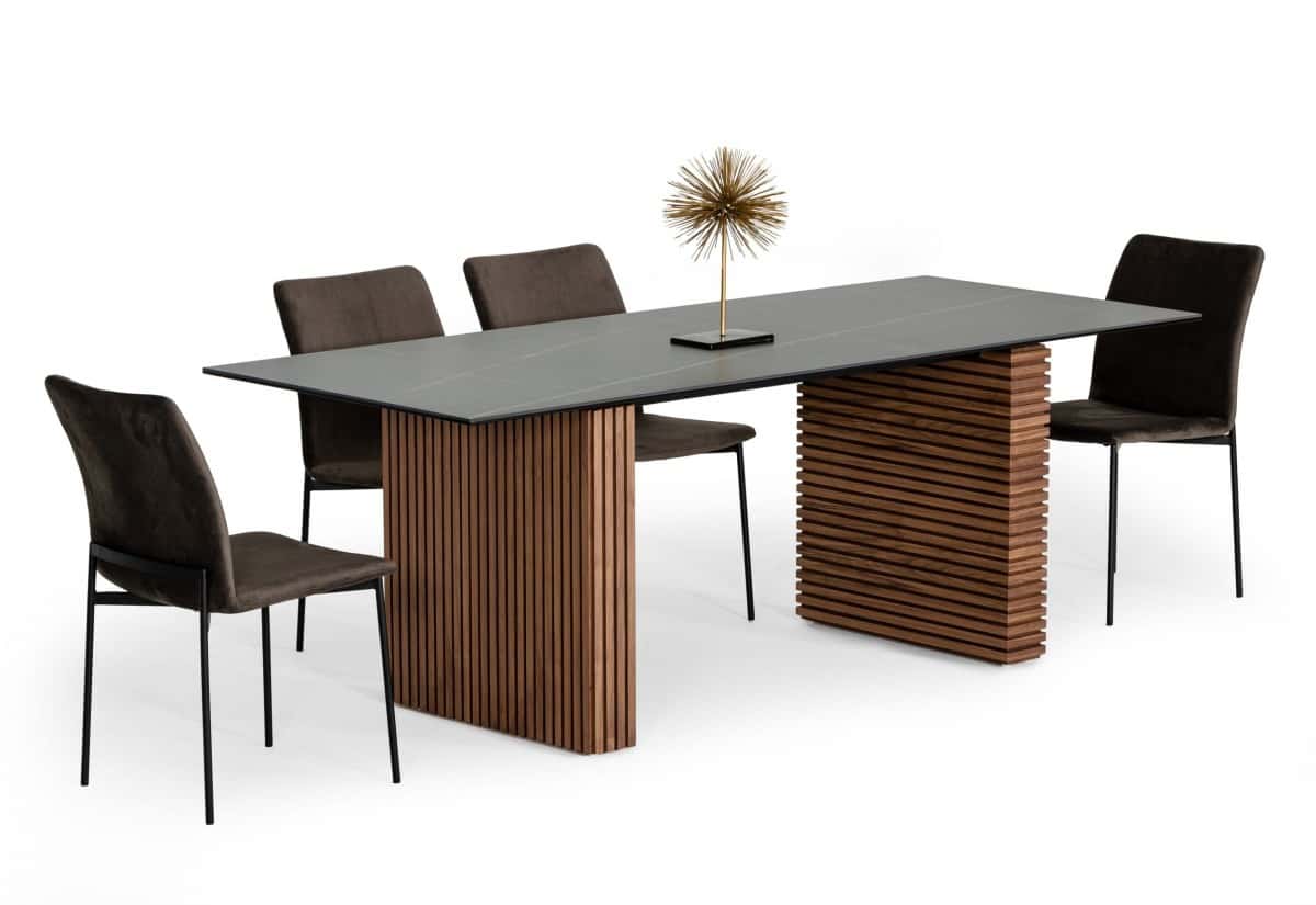 Modrest Maggie - Modern Walnut & Black Ceramic Top Dining Table at ...