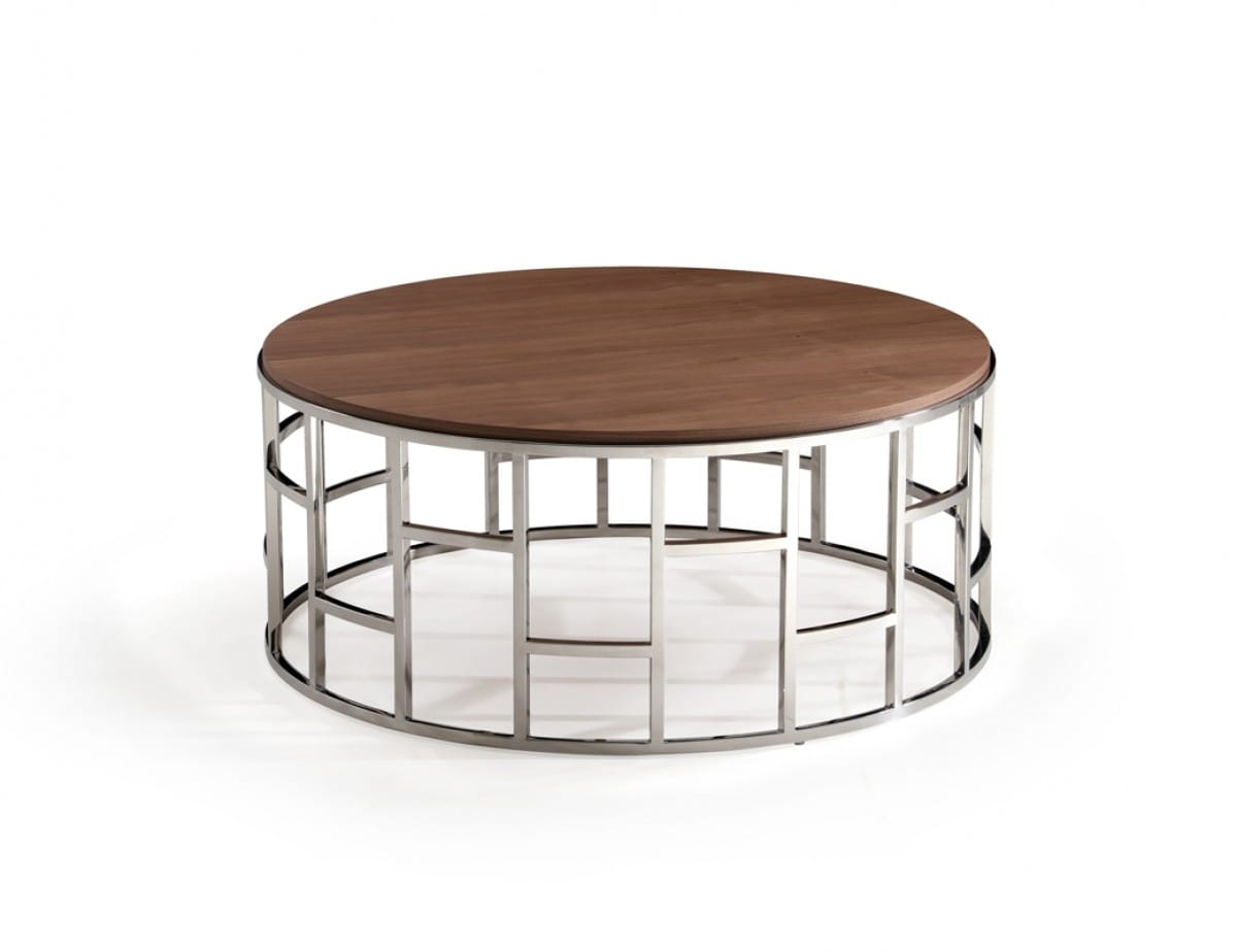 Modrest Silvia Modern Walnut & Stainless Steel Coffee Table by VIG ...