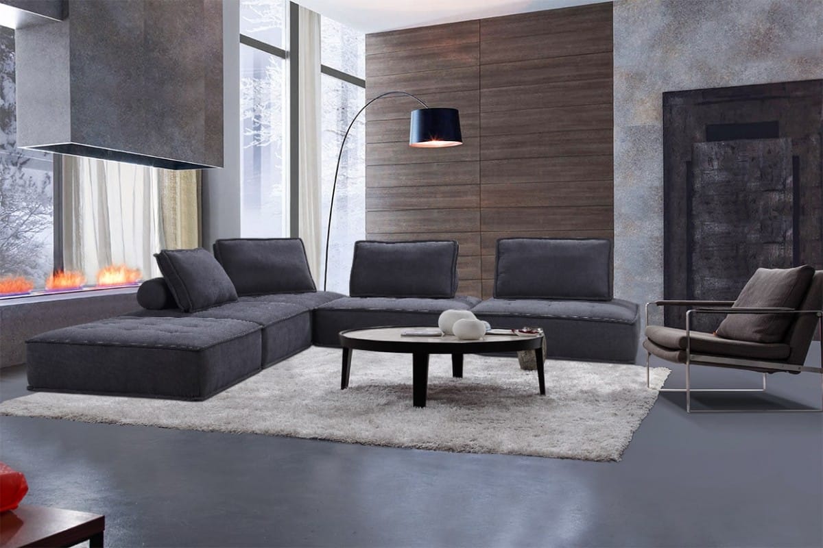 Divani Casa Nolden Modern Black Fabric Modular Sectional Sofa