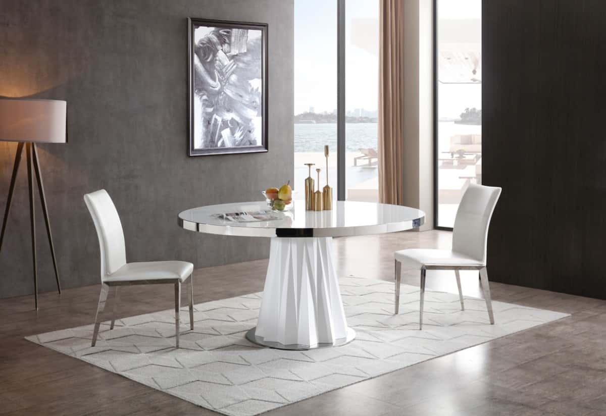 Modrest Cabaret Modern White Round Dining Table at Futonland