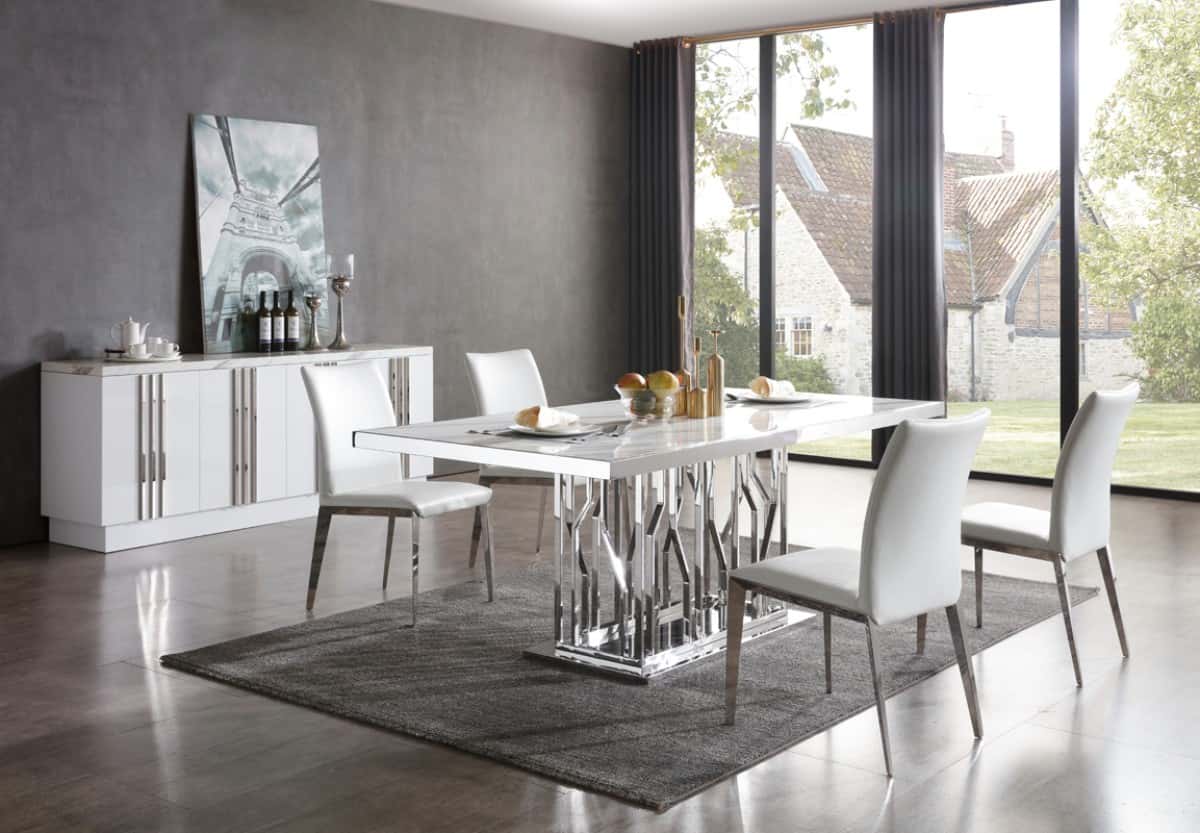 Modrest Marston Modern White Marble & Stainless Steel Dining Table by ...