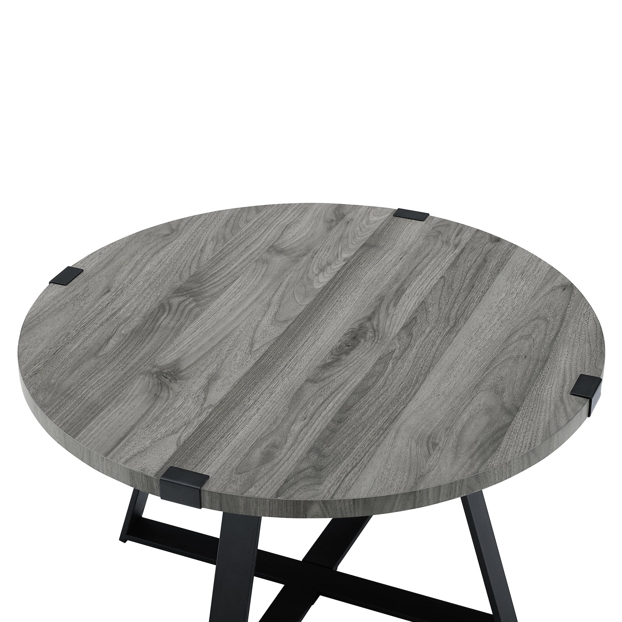 Rustic Round Coffee Table - Slate Grey at Futonland