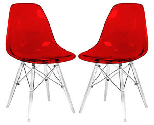 Dynamic Modern Transparent Red Dining Chair (Set of 4) by LeisureMod
