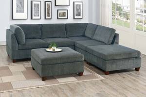 F6975 Blue Gray 3 Pcs Sectional Sofa Set by Poundex