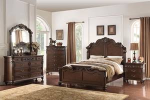 F9326 Dark Walnut Rubber Wood & Birch Veneer Bed w/4 Under Bed Drawers ...