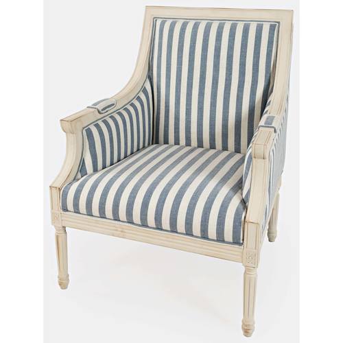 Mckenna Blue Stripe Accent Chair w/Exposed Solid Wood Frame ...