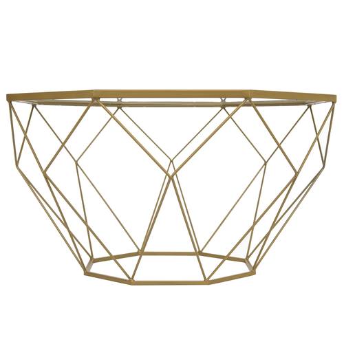 Malibu Large Modern Octagon Glass Top Coffee Table w/Gold Chrome Base ...