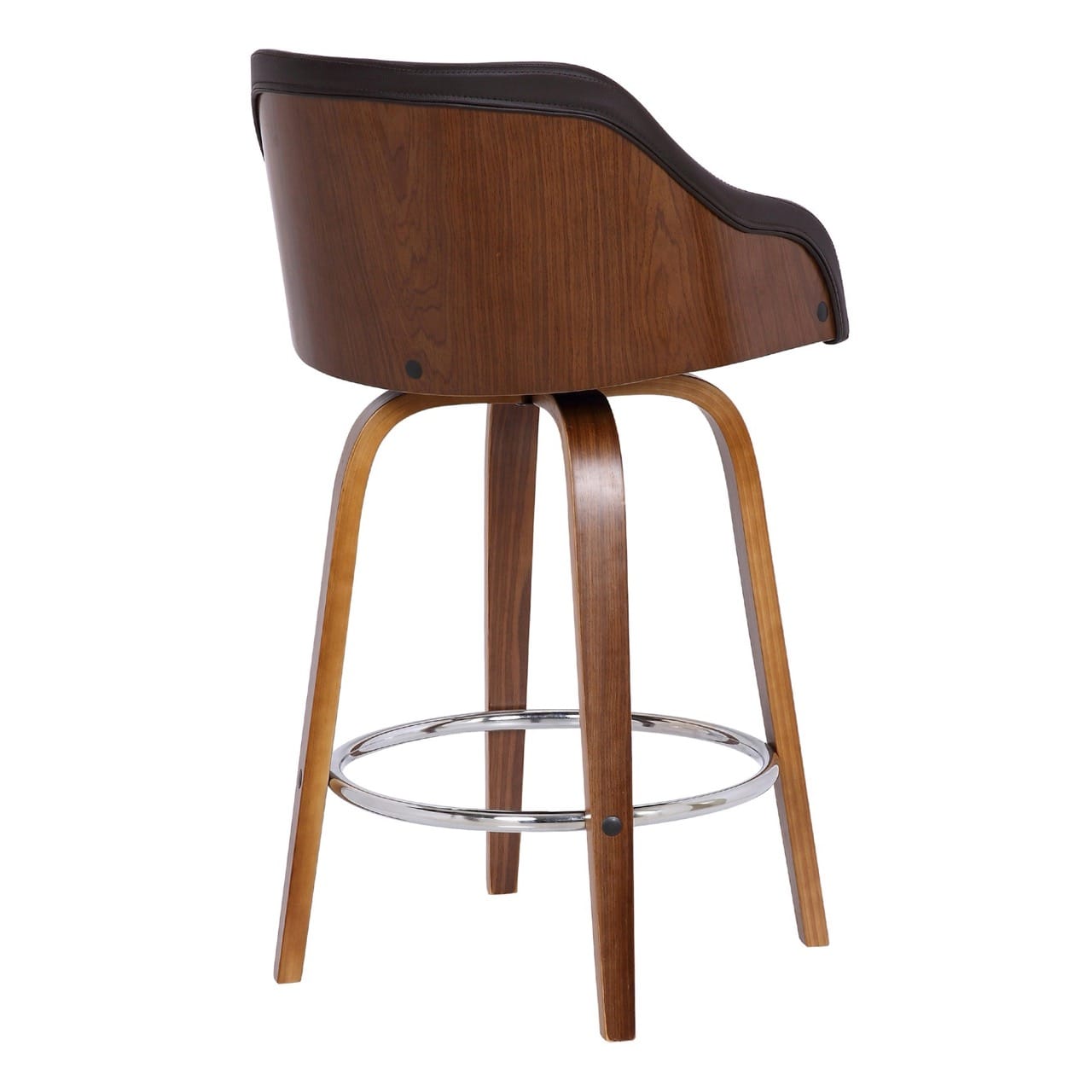 Alec 30" Swivel Bar Stool - Walnut Wood & Brown Faux Leather at Futonland