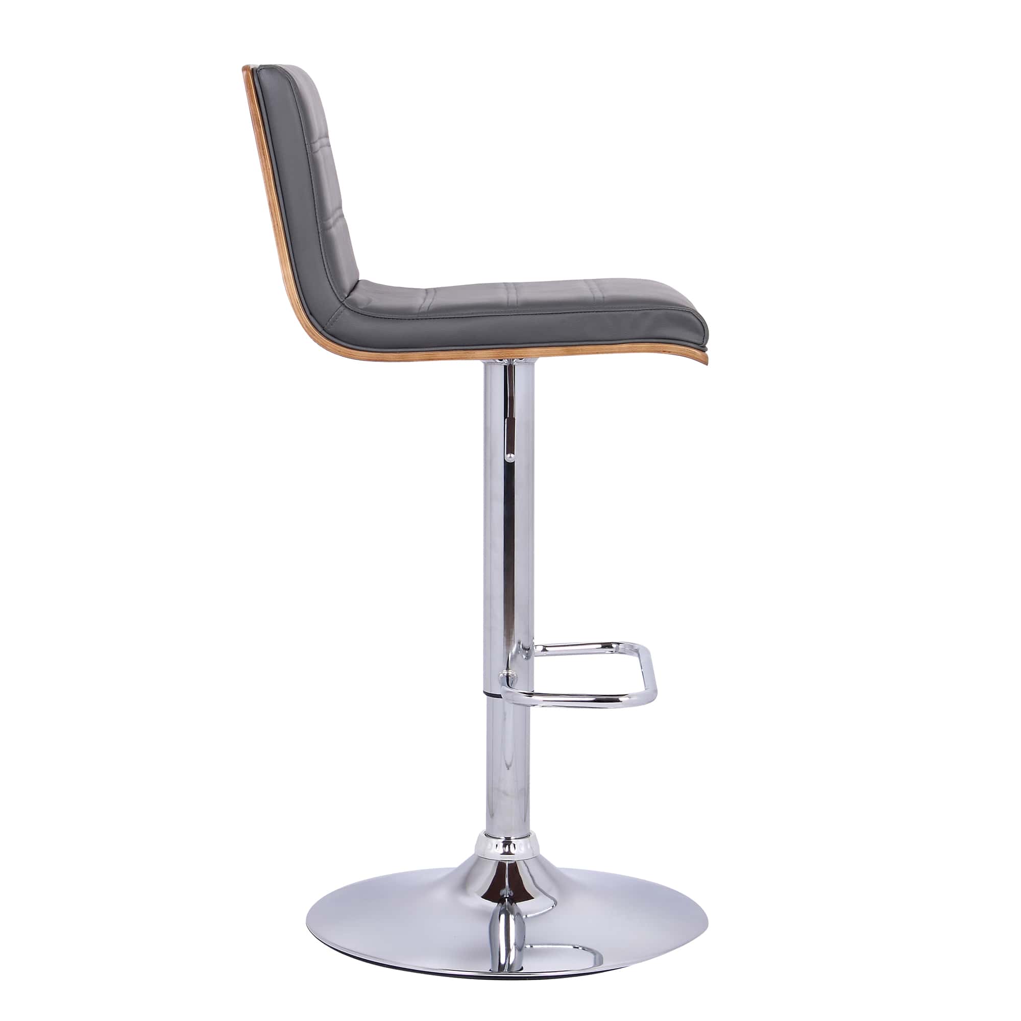 Aubrey Adjustable Height Swivel Grey Faux Leather & Chrome Bar Stool w ...