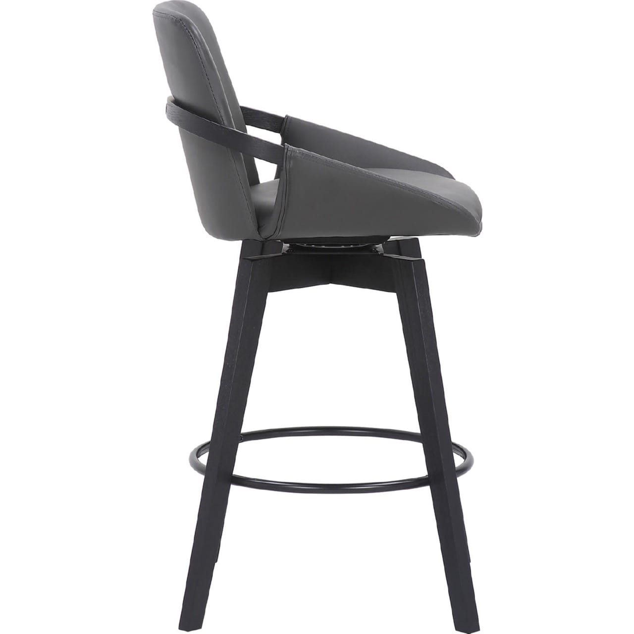 Baylor 26" Gray Faux Leather & Black Wood Swivel Bar Stool at Futonland