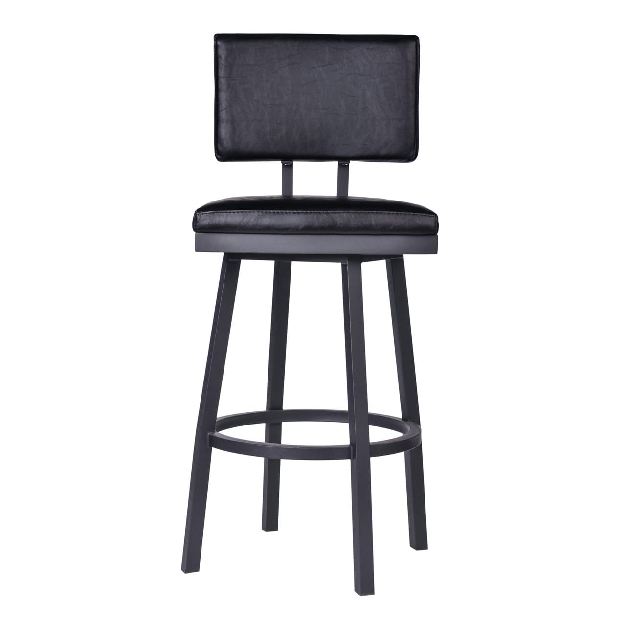 Balboa 30" Bar Height Swivel Vintage Black Faux Leather & Metal Bar ...