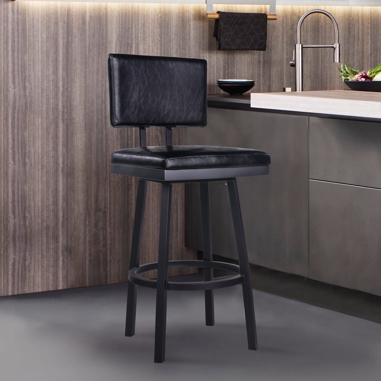 Balboa 30" Bar Stool - Black Metal & Vintage Black Faux Leather at ...