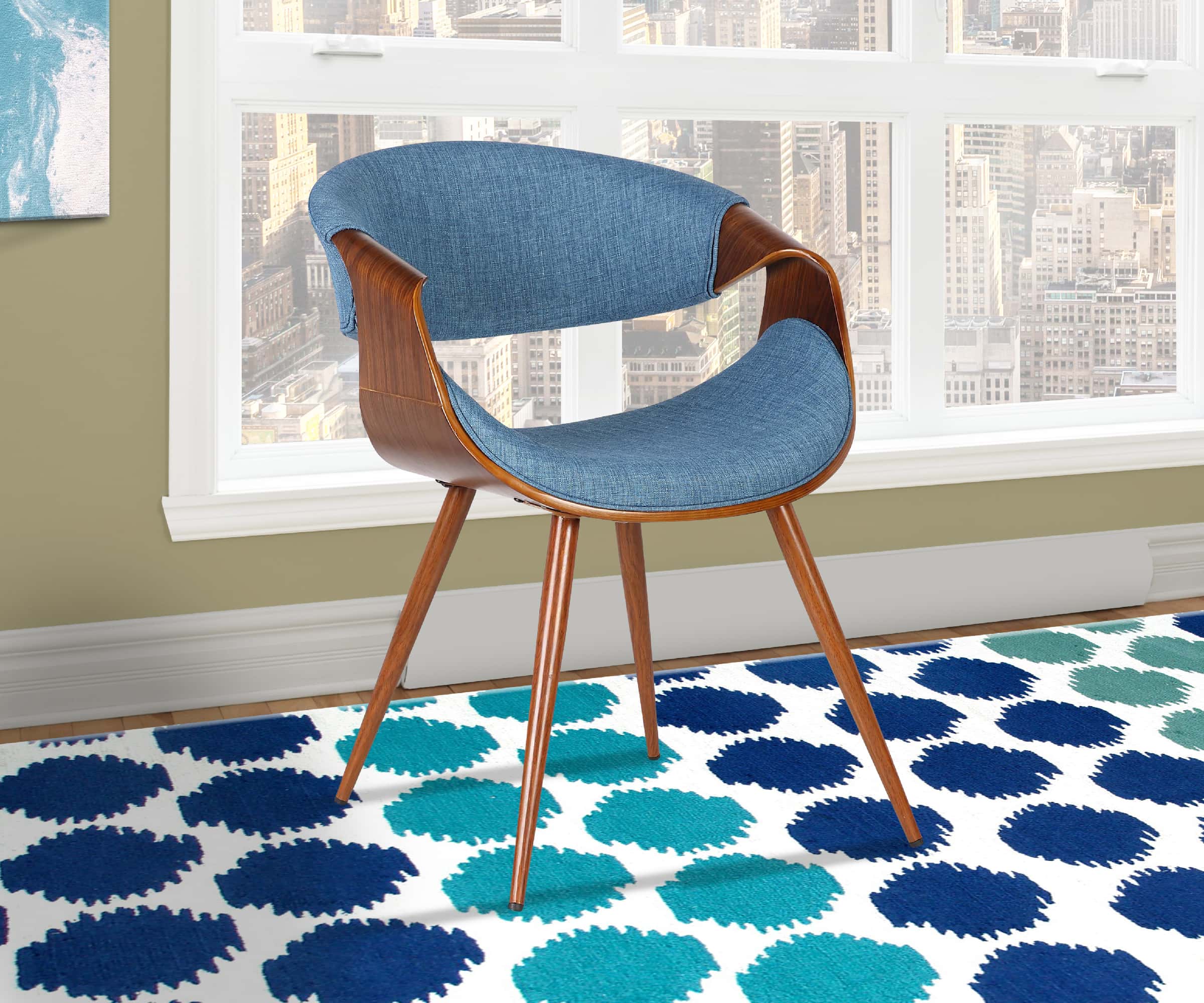 Butterfly Mid-Century Dining Chair in Walnut Finish & Blue Fabric at ...