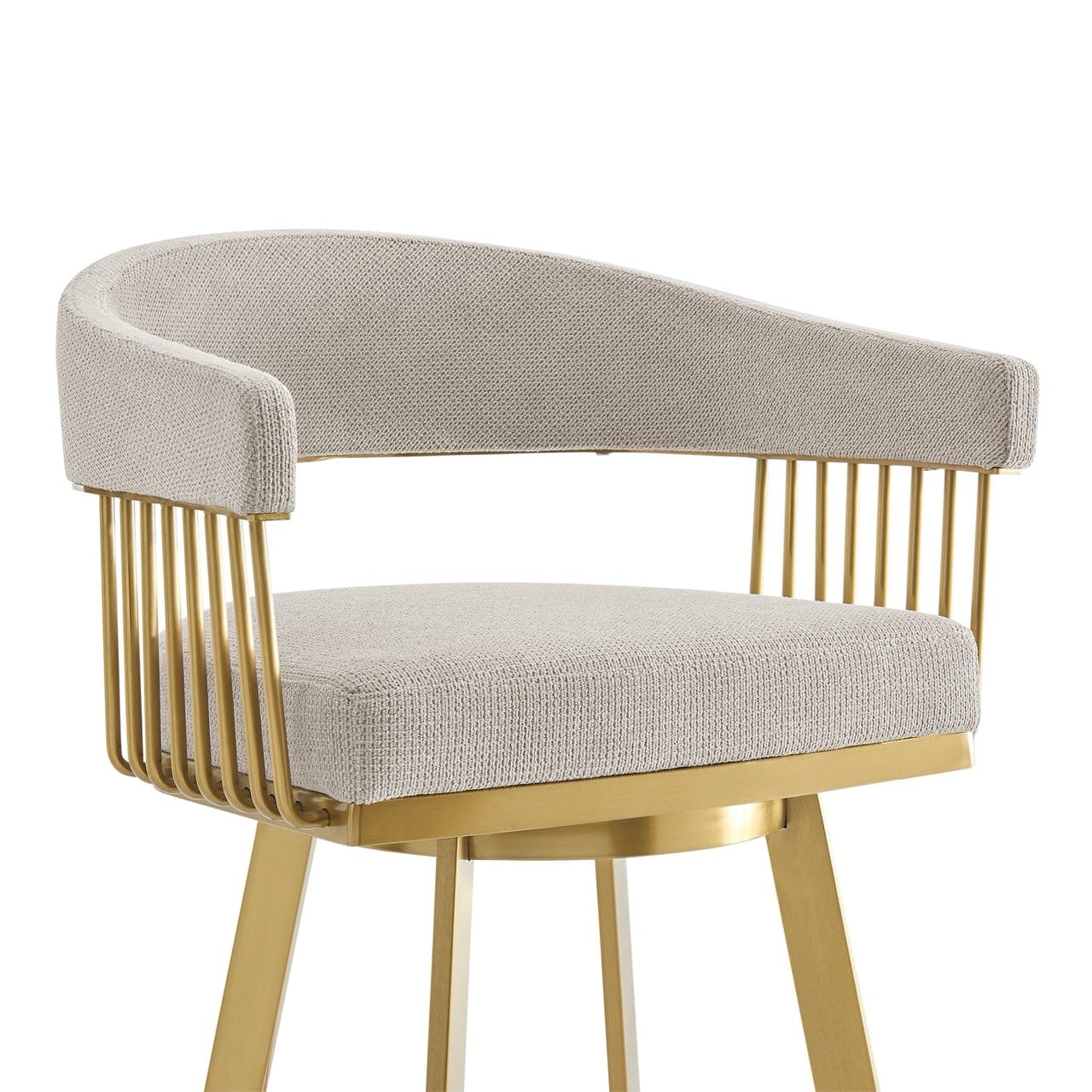 Chelsea 30" Swivel Bar Stool - Taupe Fabric & Gold Brushed Stainless ...