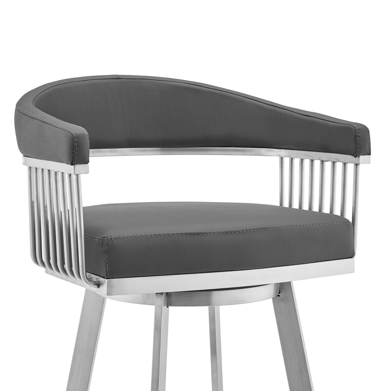 Chelsea 30" Gray Faux Leather & Brushed Stainless Steel Swivel Bar ...