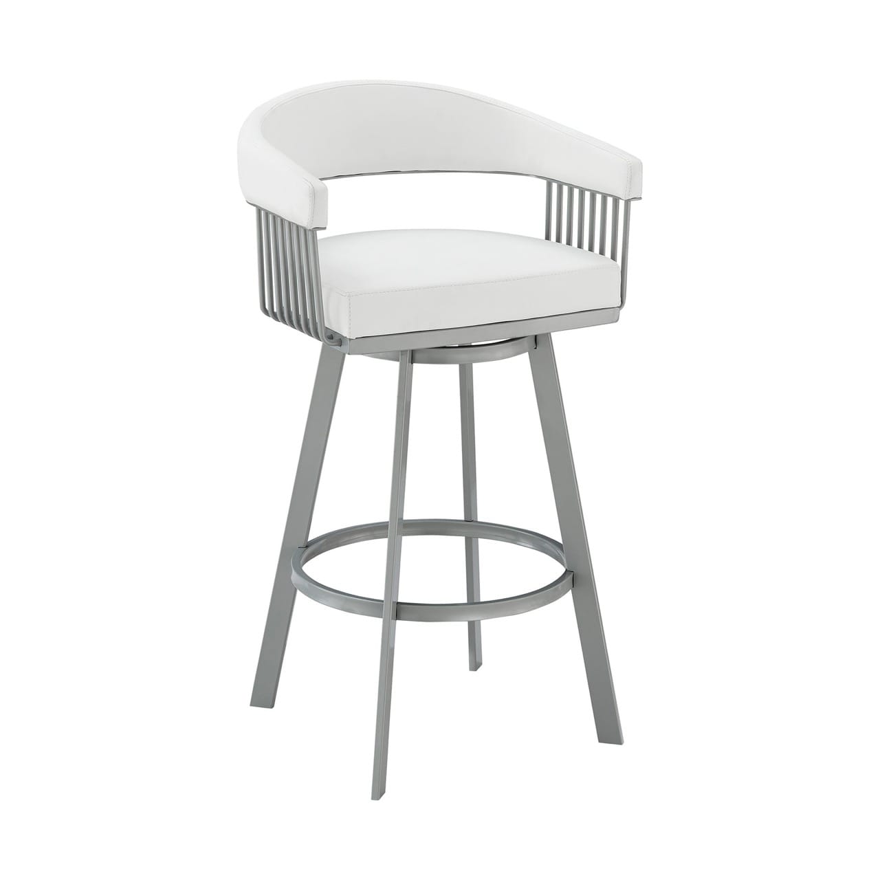Chelsea 26" Swivel Bar Stool - White Faux Leather & Silver Metal at ...