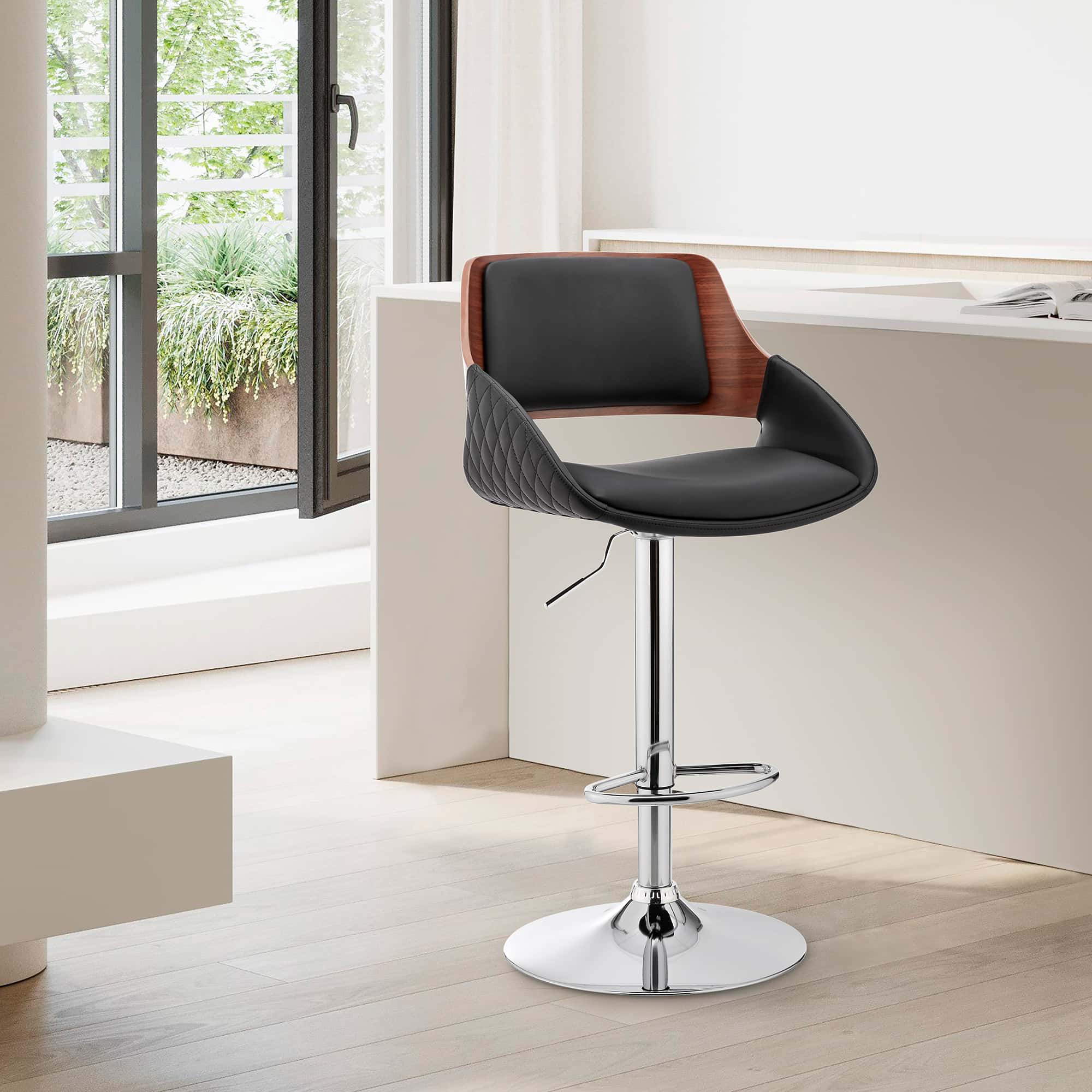 Colby Adjustable Black Faux Leather & Chrome Finish Bar Stool by Armen ...