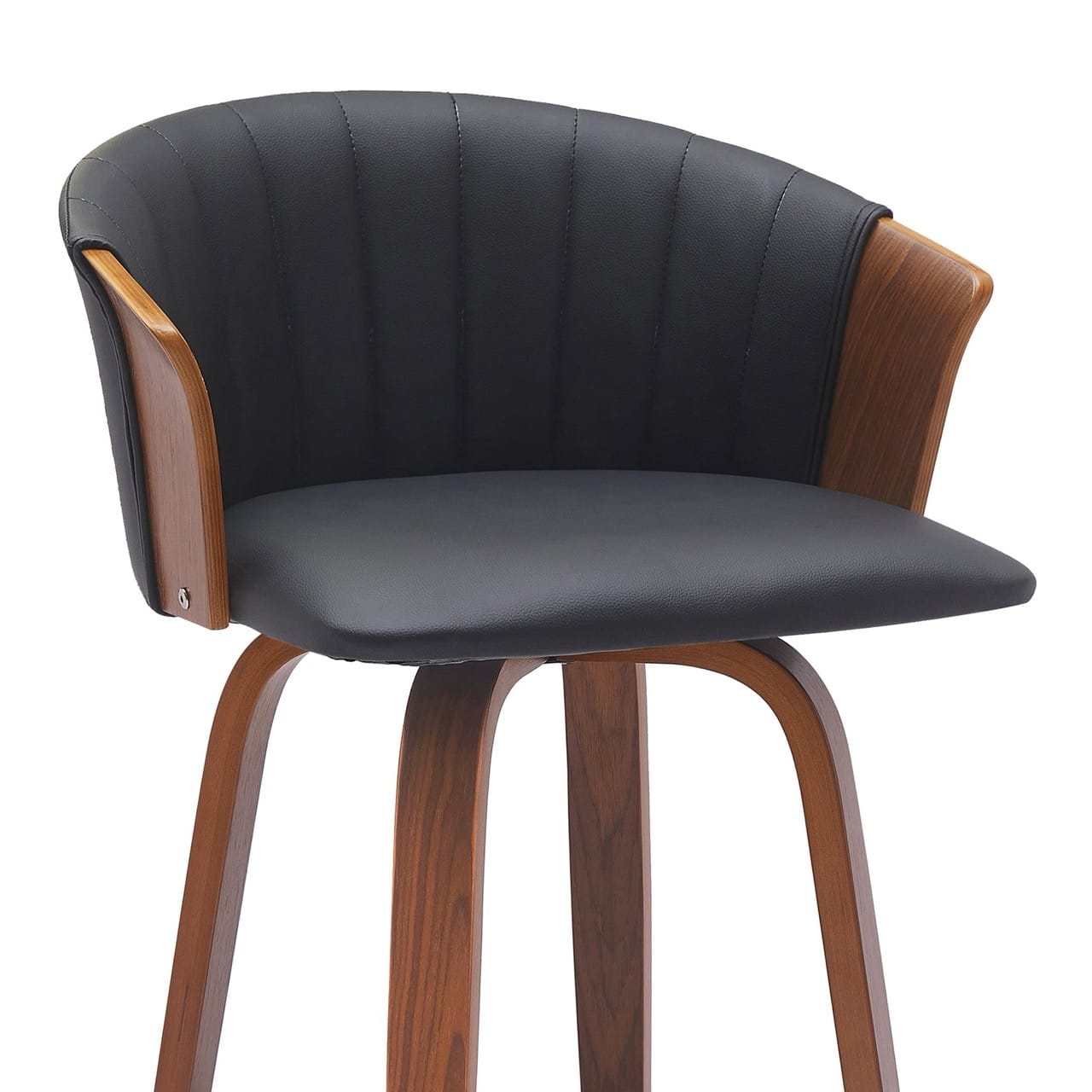 Diana Counter Bar Stool - Black Faux Leather & Walnut Wood at Futonland