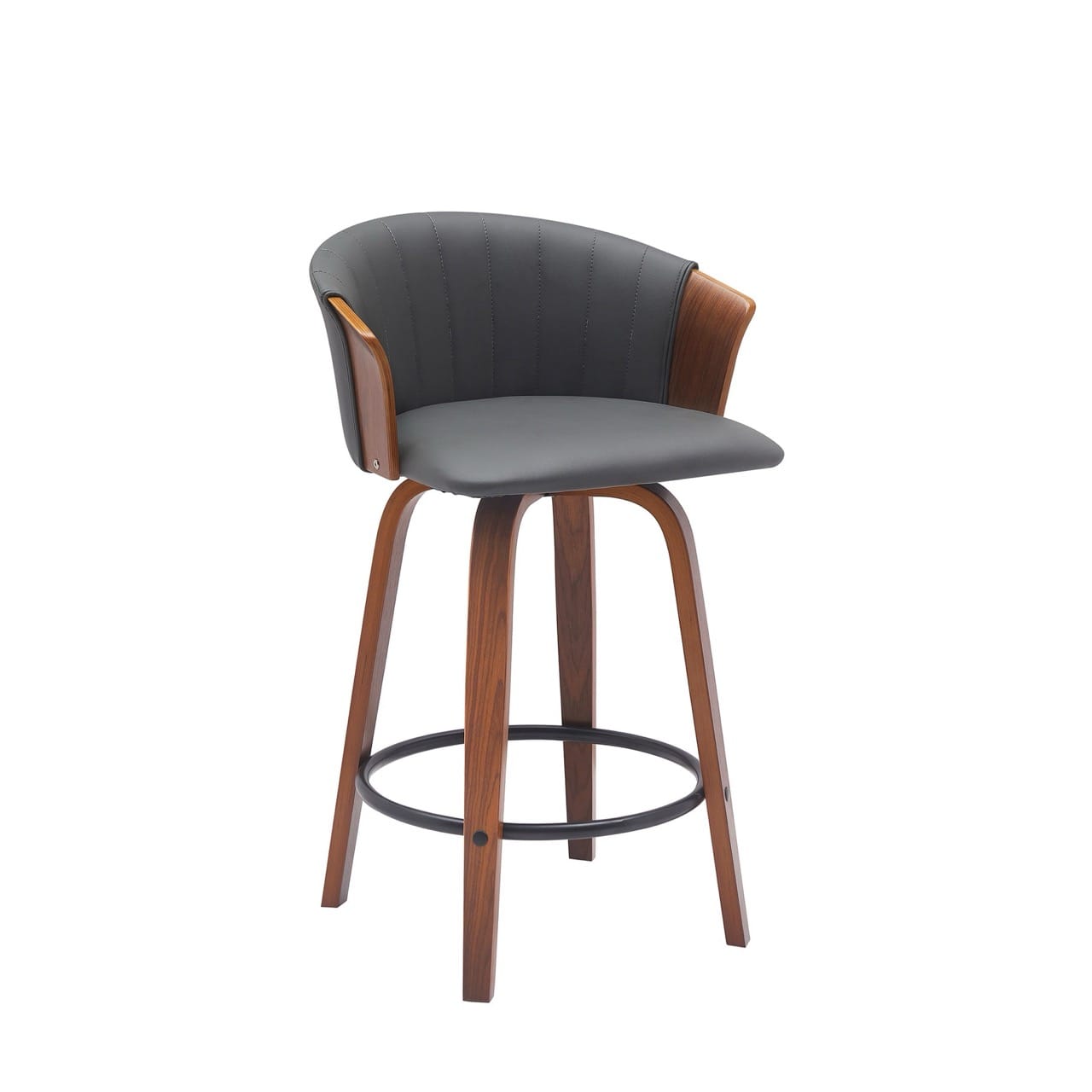 Diana Counter Bar Stool - Grey Faux Leather & Walnut Wood at Futonland