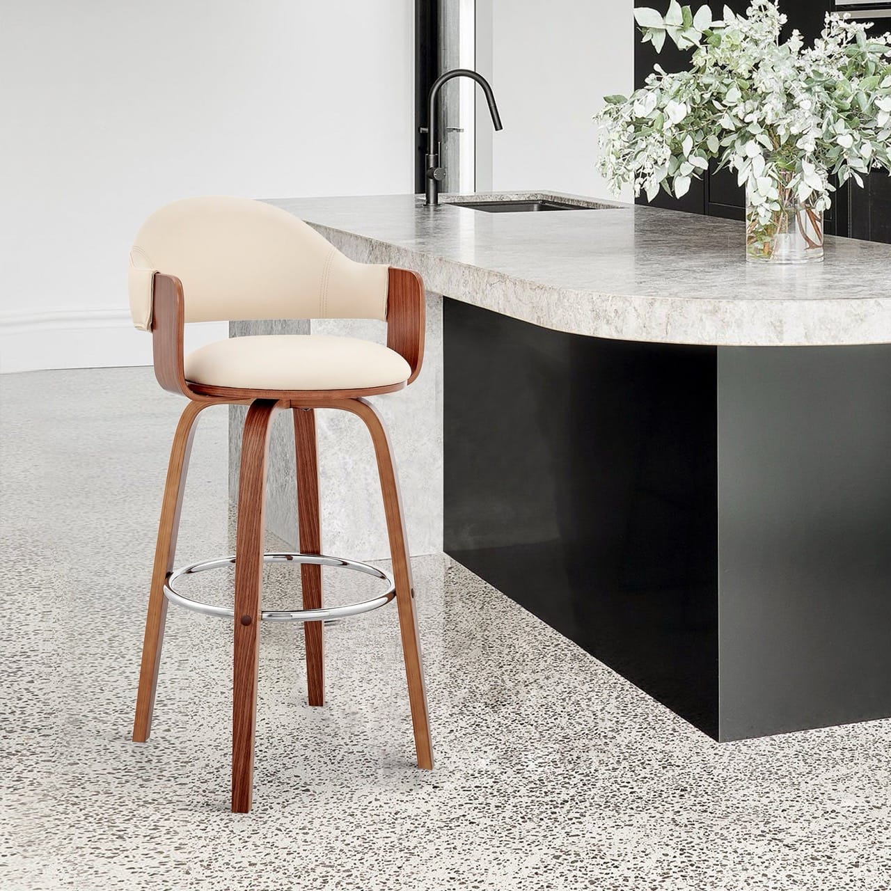 Daxton 26" Cream Faux Leather & Walnut Wood Bar Stool by Armen Living