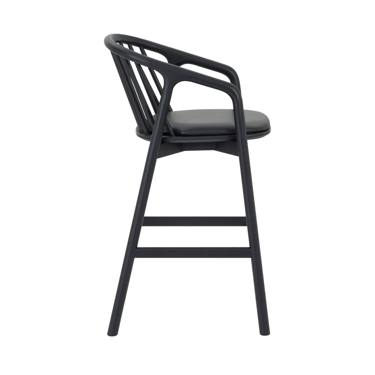 Echo 26" Swivel Bar Stool - Black Faux Leather & Black Oak at Futonland