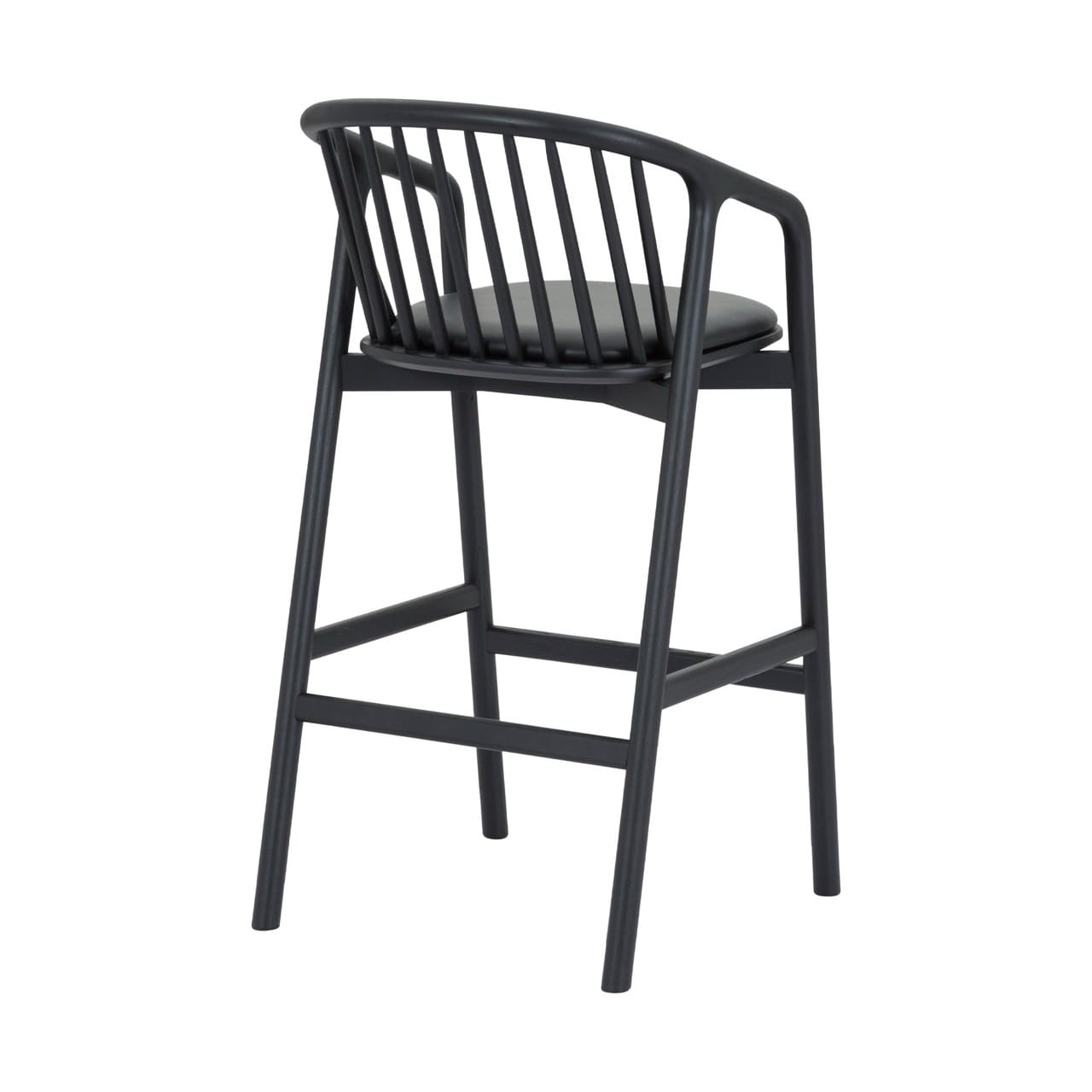 Echo 26" Swivel Bar Stool - Black Faux Leather & Black Oak at Futonland