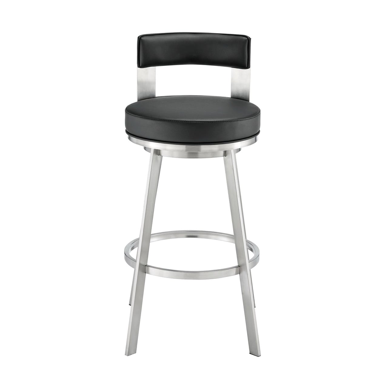 Flynn 30" Bar Stool - Black Faux Leather & Brushed Steel at Futonland