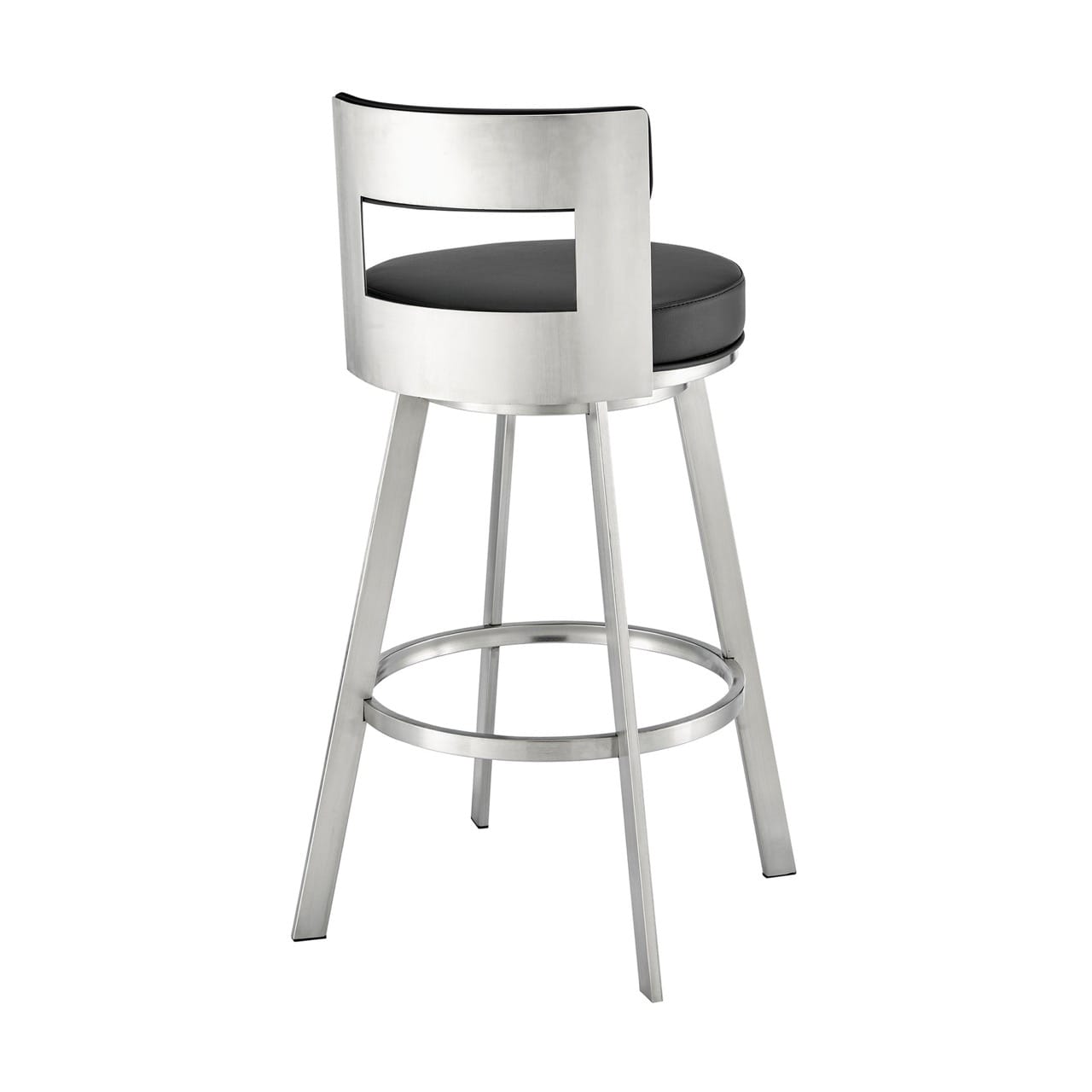 Flynn 30" Bar Stool - Black Faux Leather & Brushed Steel at Futonland