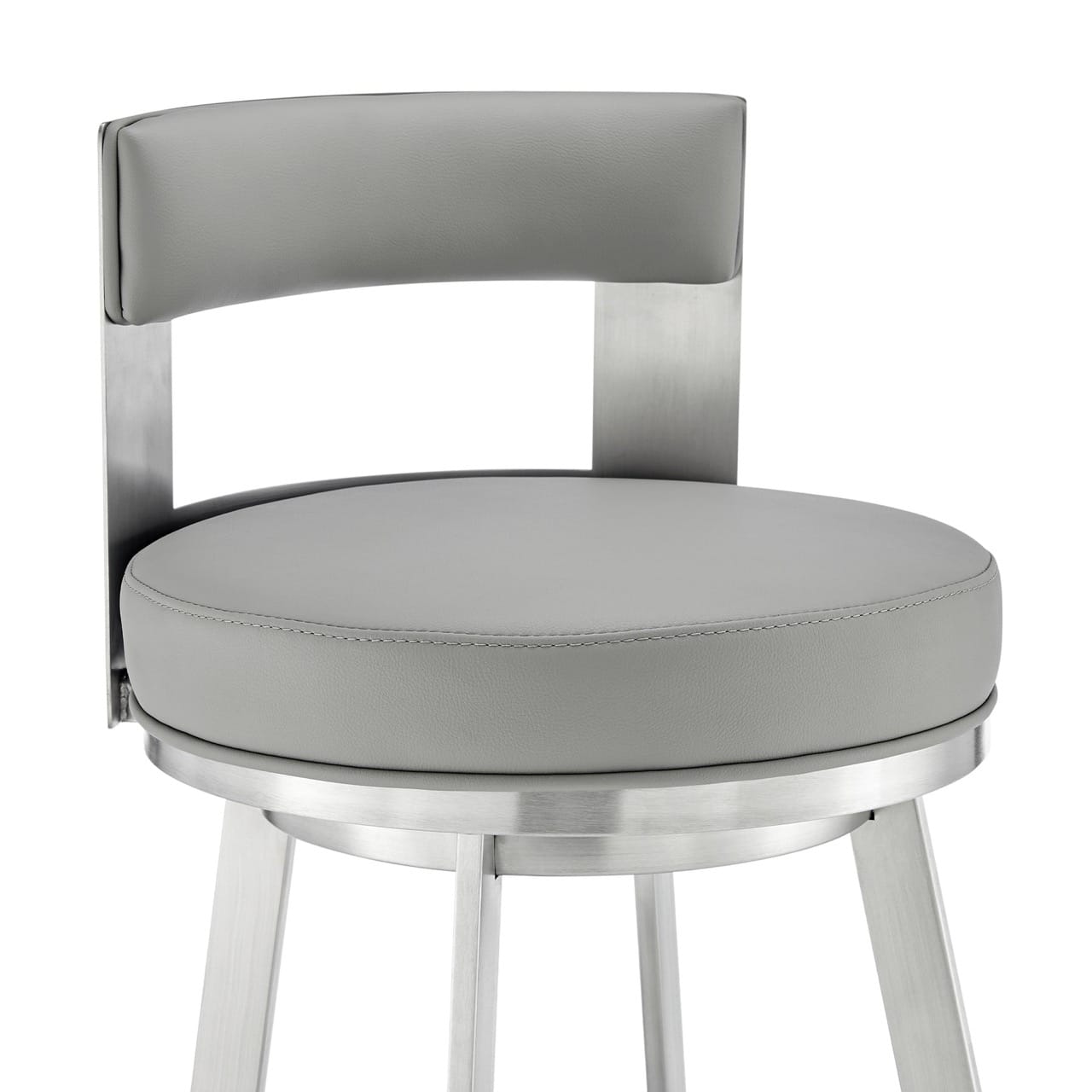 Flynn 30" Bar Stool - Light Grey Faux Leather & Brushed Steel at Futonland