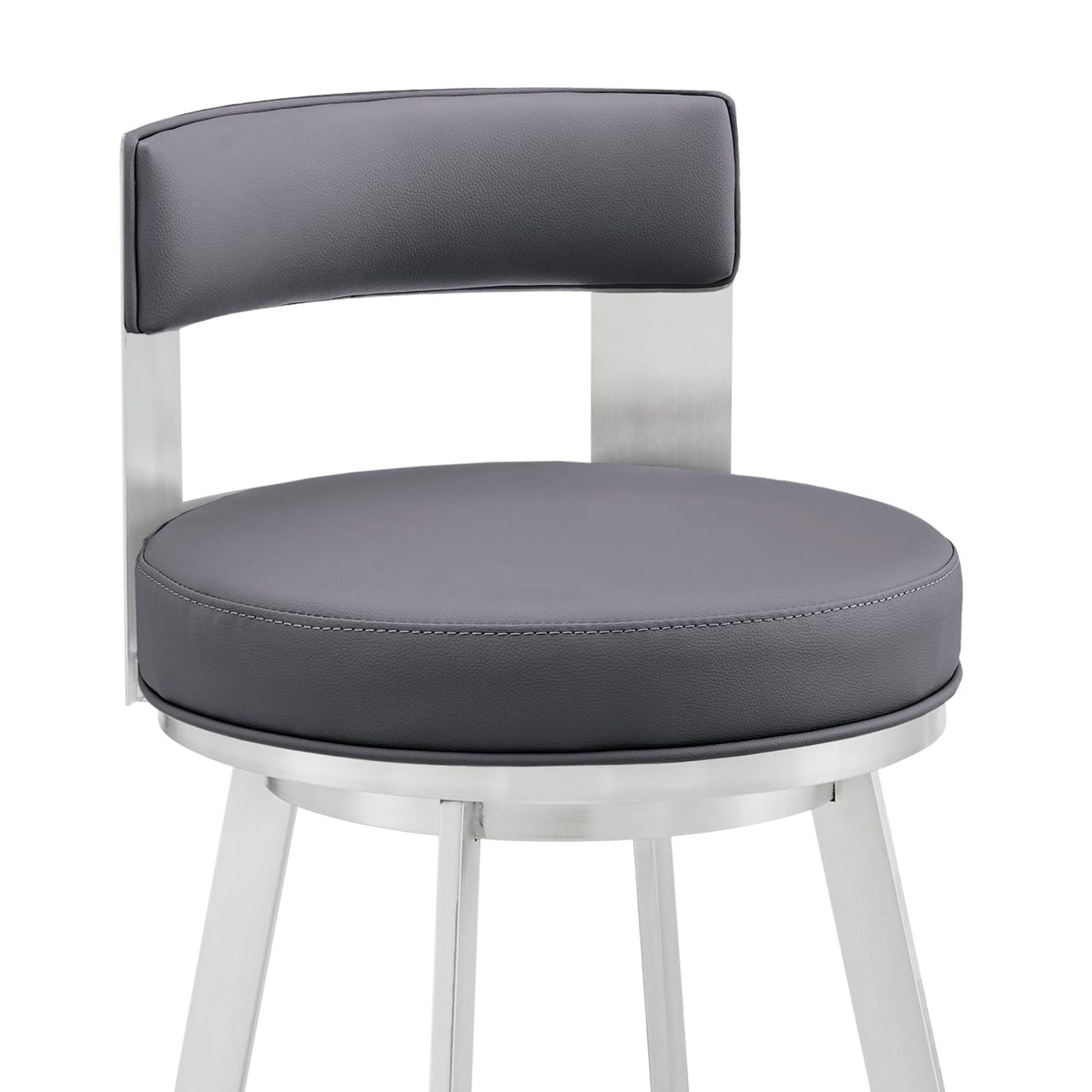 Flynn 26" Bar Stool - Slate Grey Faux Leather & Silver Metal at Futonland
