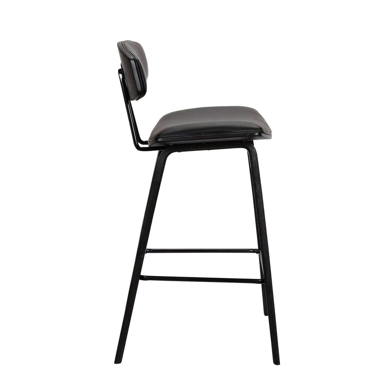 Fox 25.5" Counter Height Black Faux Leather & Black Wood Mid-Century ...