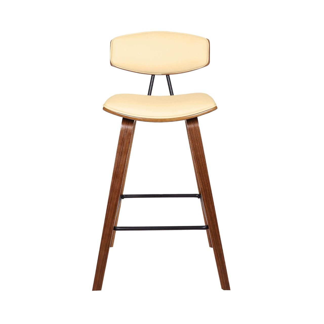 Fox 28.5" Bar Height Cream Faux Leather & Walnut Wood Mid-Century ...