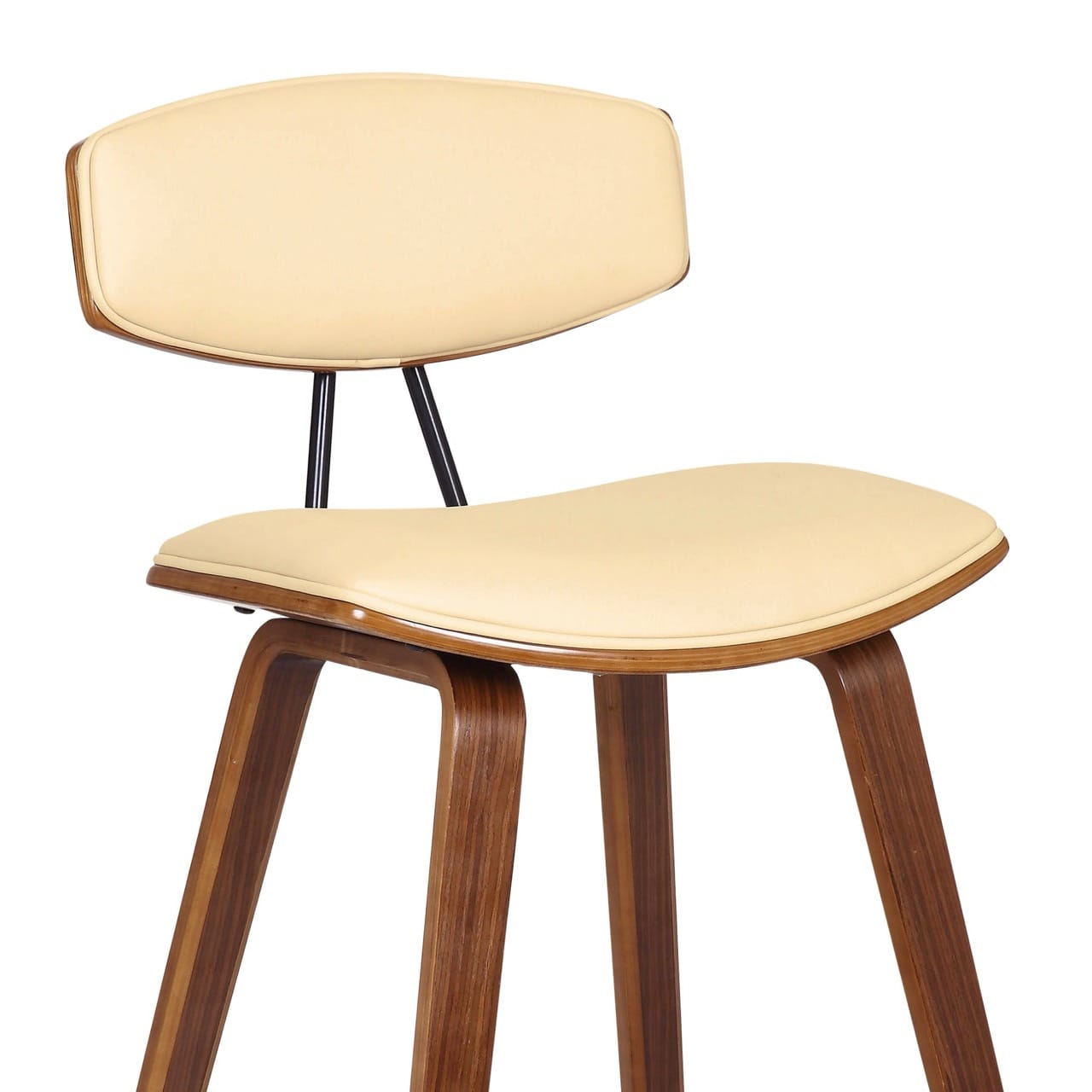 Fox 28.5" Bar Height Cream Faux Leather & Walnut Wood Mid-Century ...