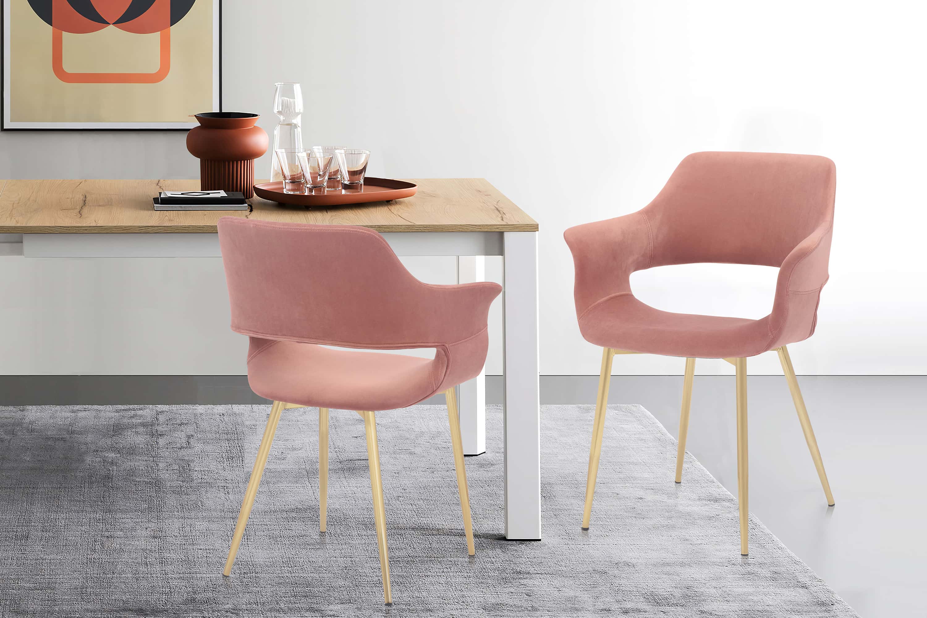 Gigi Pink Velvet Dining Room Chair w/Gold Metal Legs - Set of 2 by ...