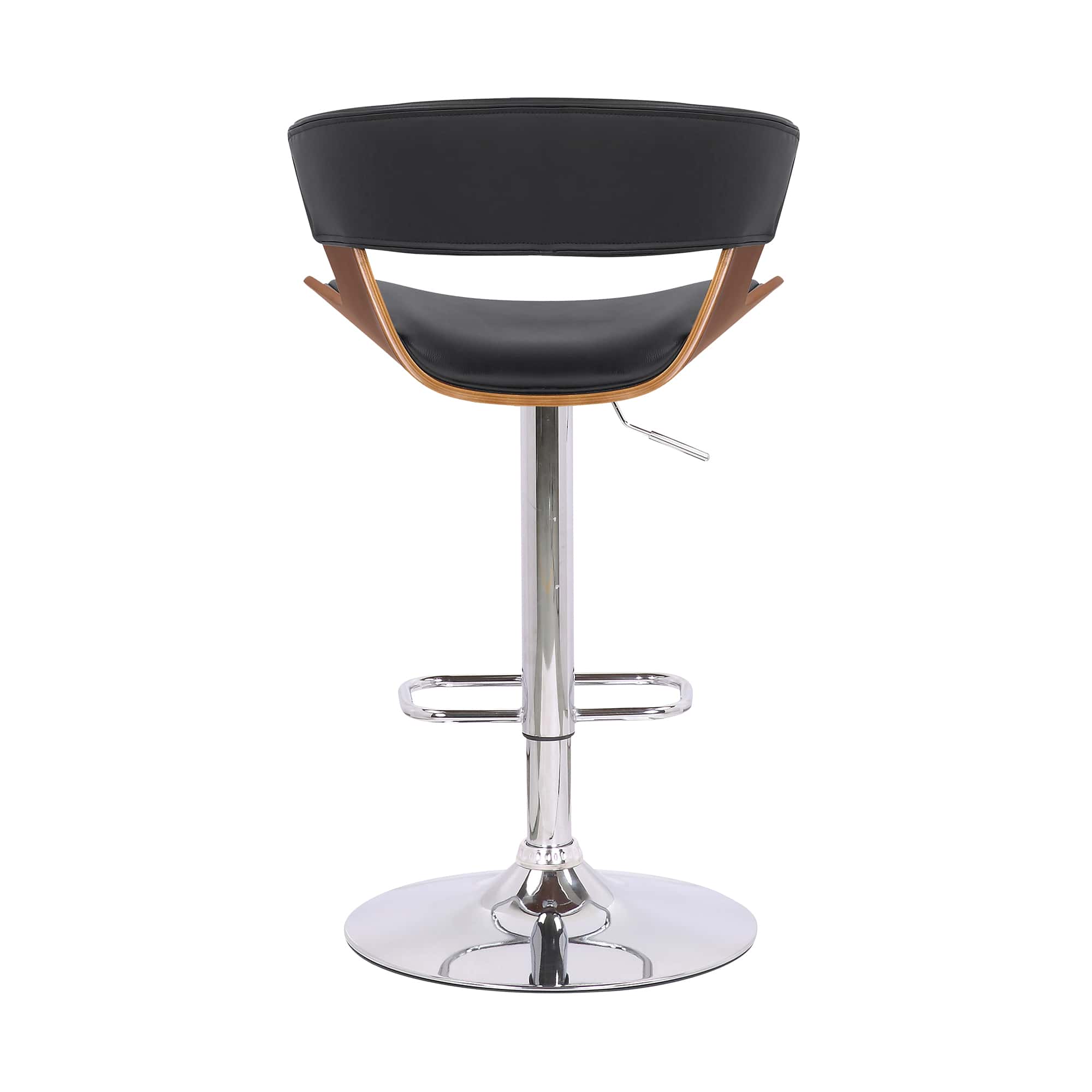 Karine Adjustable Swivel Black Faux Leather & Walnut Wood Bar Stool w ...