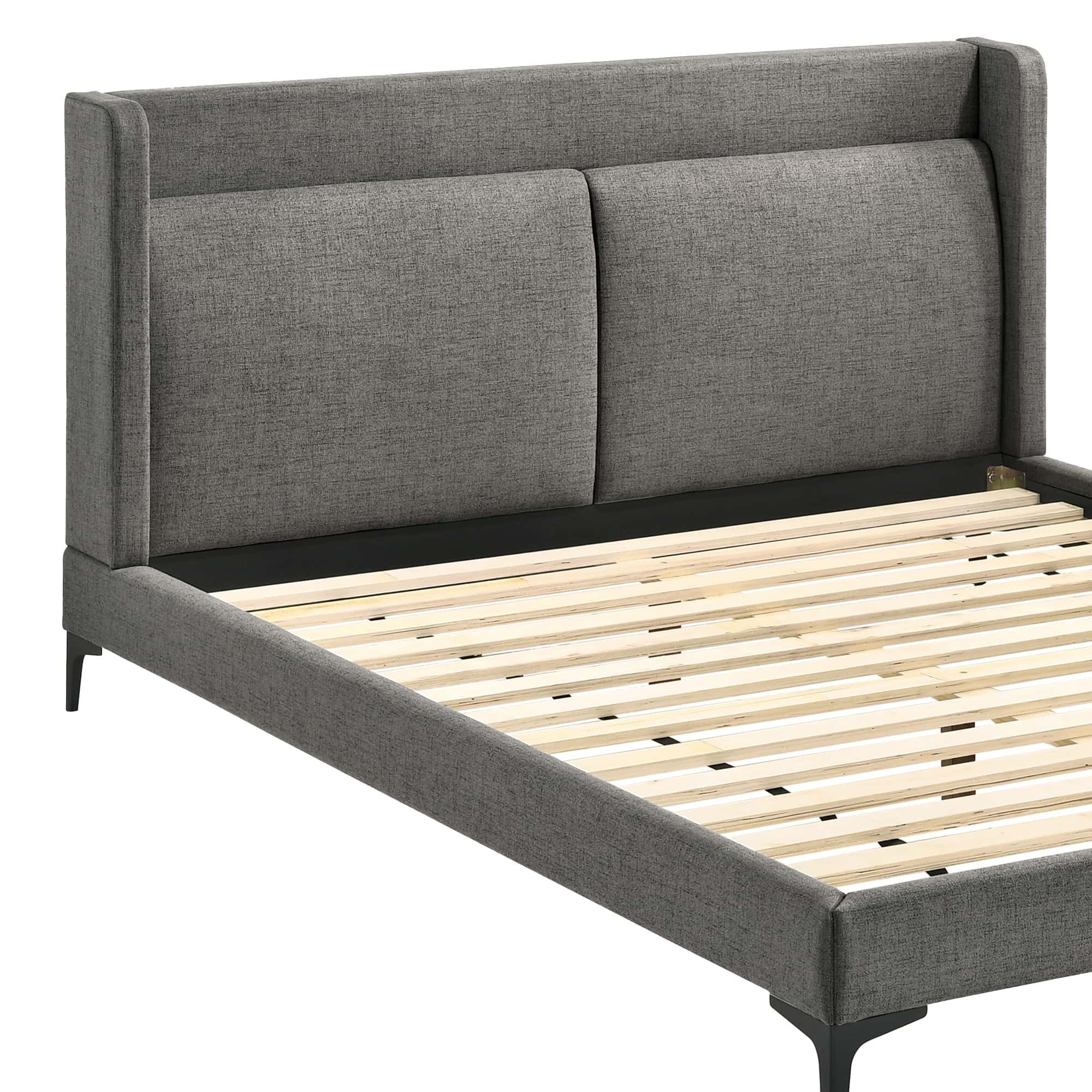 Legend Gray Fabric Queen Platform Bed w/Black Metal Legs at Futonland